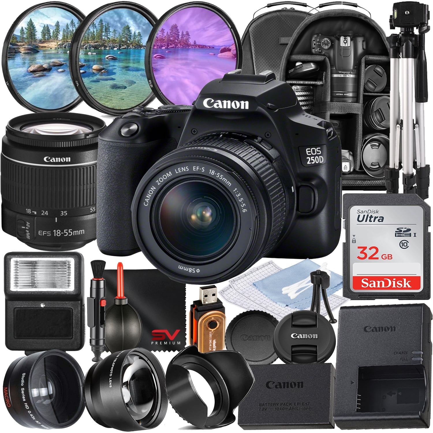 Canon EOS 250D/Rebel SL3 DSLR, 18-55mm Lens, 32GB Memory, Tripod ...