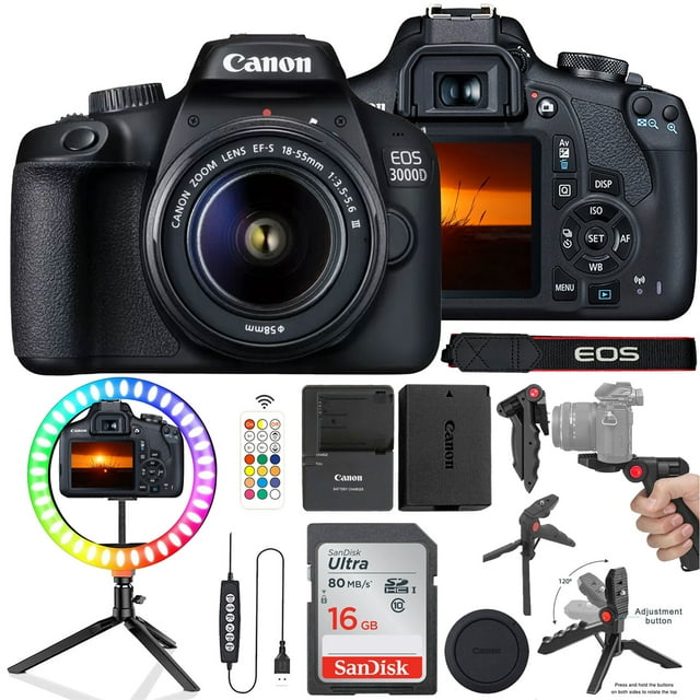 Canon EOS 3000D 18MP DSLR Camera with EF-S 18-55mm III f/3.5-5.6 Lens ...