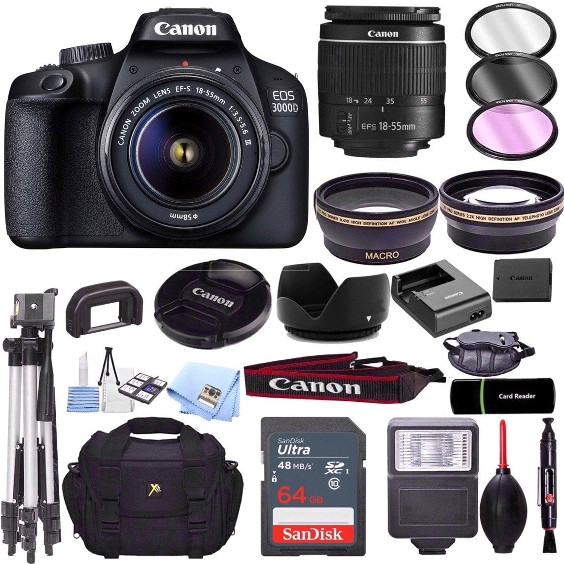 Canon EOS 3000D DSLR Camera with EF-S 18-55mm f/3.5-5.6 Lens & Deluxe ...