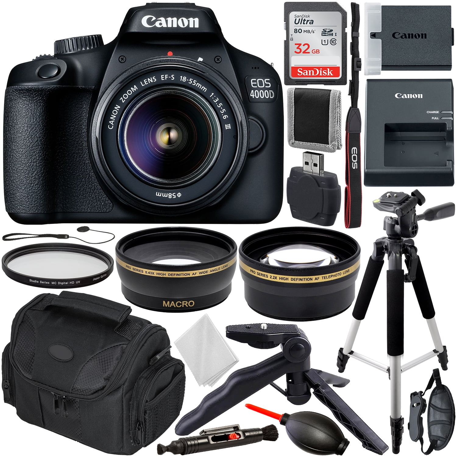 Canon EOS 4000D DSLR Camera with 18-55mm III Lens & Essential Accessory ...