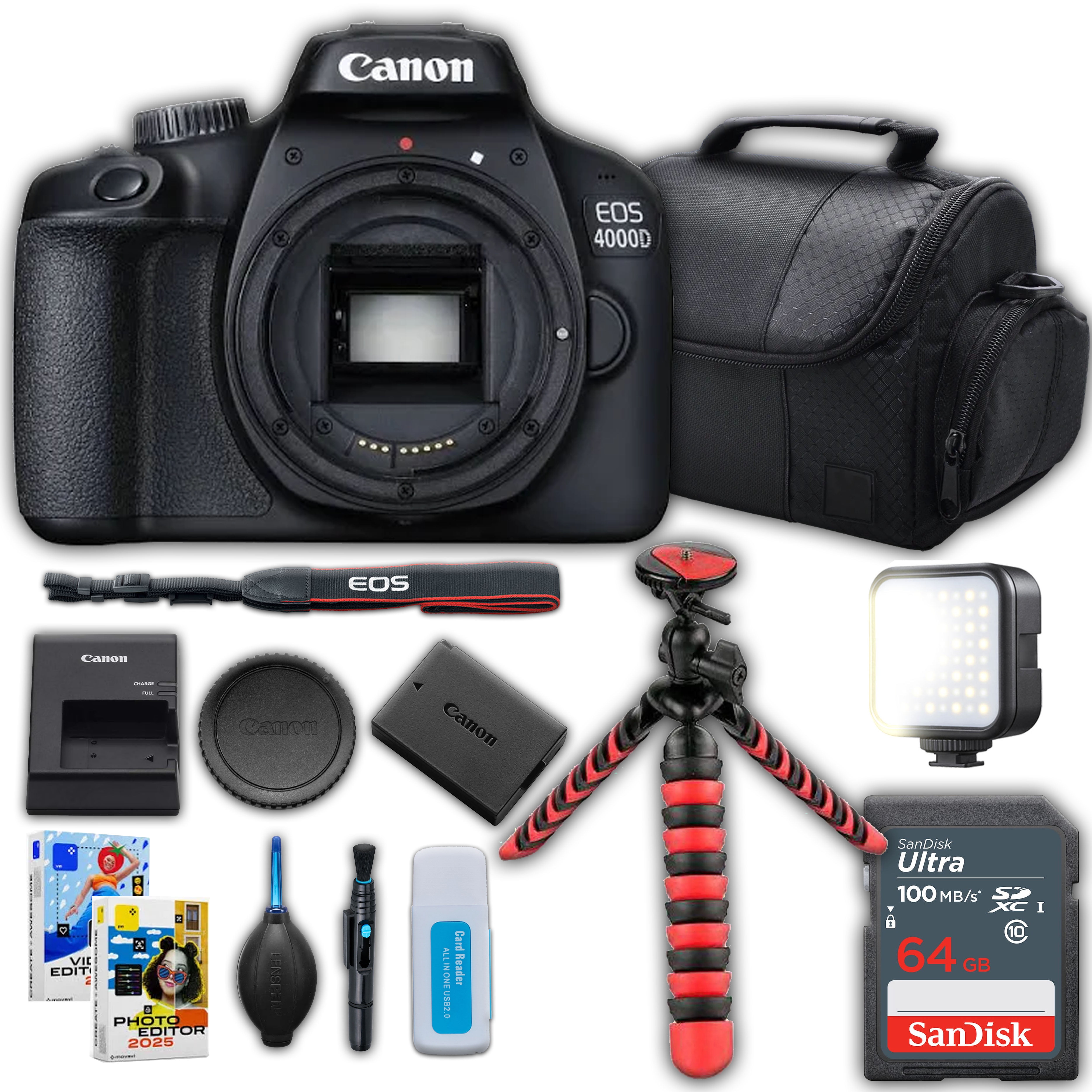 Canon EOS 4000D DSLR Camera Body Only + SanDisk 64 GB Memory Card ...