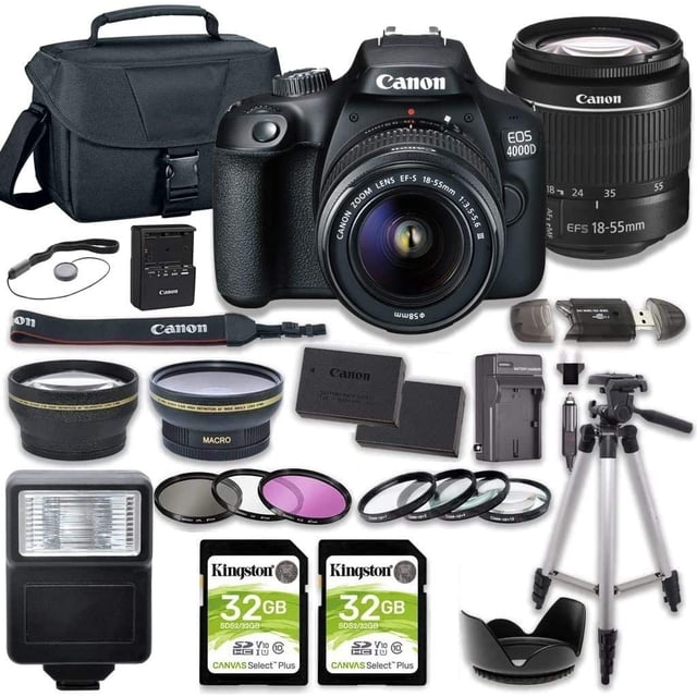 Canon EOS 4000D DSLR Camera Bundle with 18-55mm Lens + 2pc Kingston ...