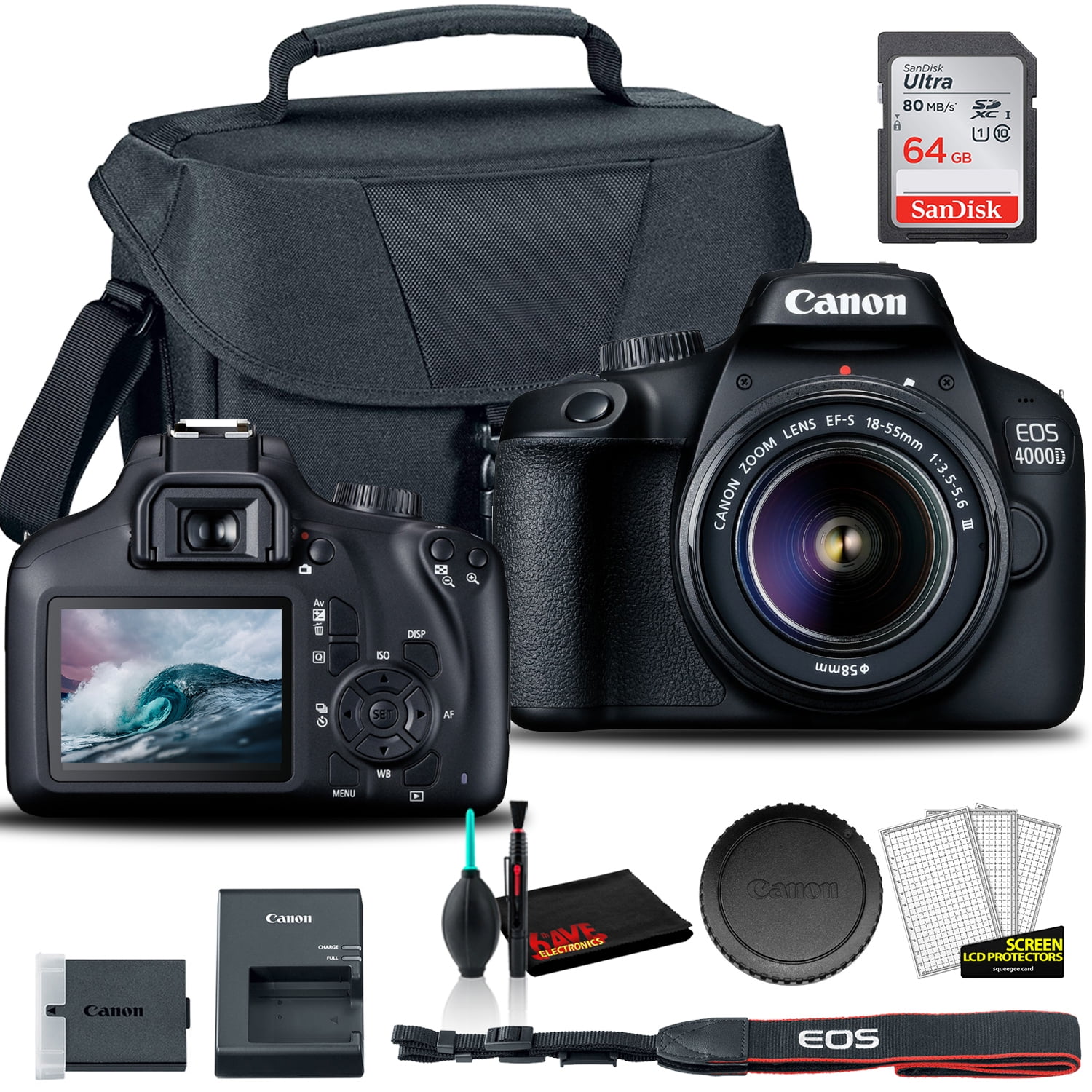 Canon EOS 4000D DSLR Camera Bundle: 18-55mm Lens, EOS Bag, Sandisk ...