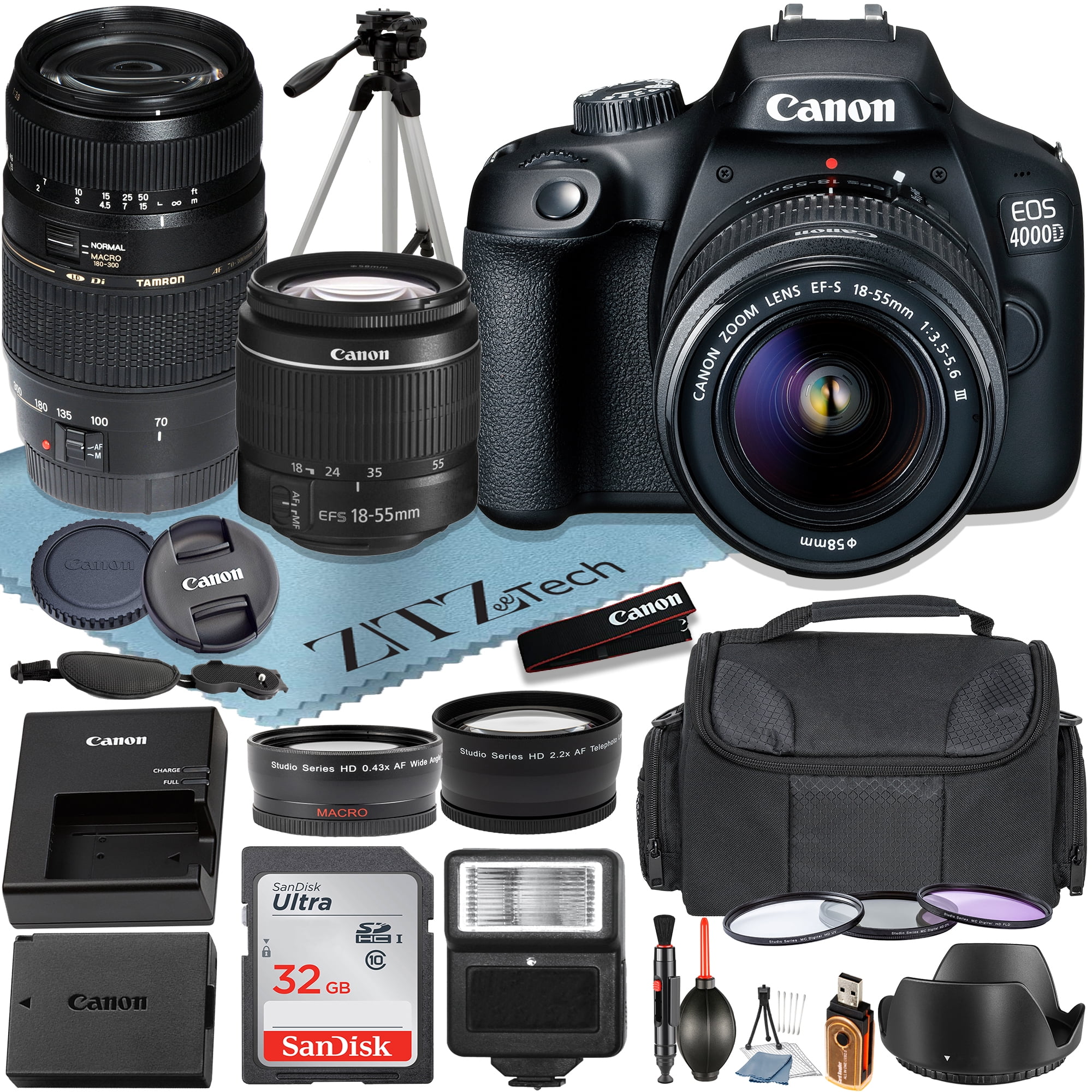 Canon EOS 4000D DSLR Camera 18MP with EF-S 18-55mm + Tamron 70-300mm ...