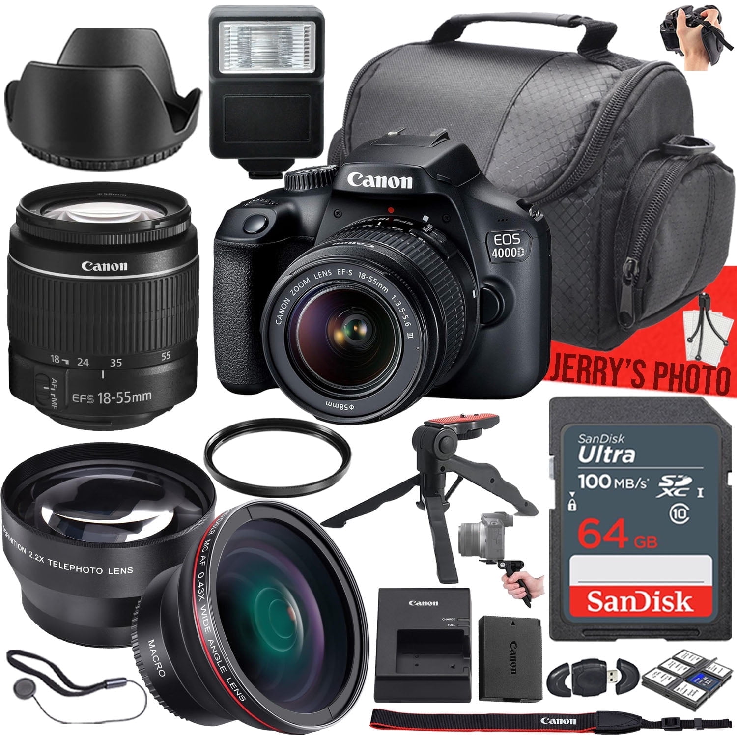 Canon EOS 4000D (Rebel T100) DSLR Camera with Canon EF-S 18-55mm f/3.5 ...