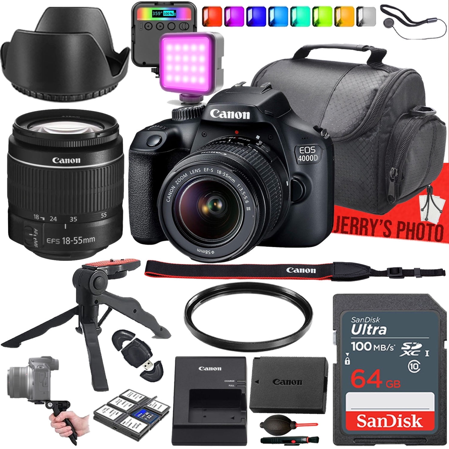Canon EOS 4000D (Rebel T100) DSLR Camera with Canon EF-S 18-55mm f/3.5 ...