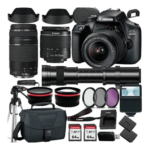 Canon EOS 4000D DSLR with 18-55mm, 75-300mm Lenses, 420-800mm Zoom ...