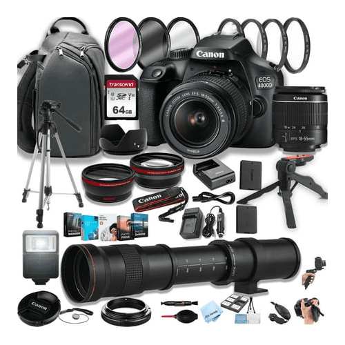Canon EOS 4000D DSLR Camera Bundle with 18-55mm & 420-800mm Zoom Lenses ...