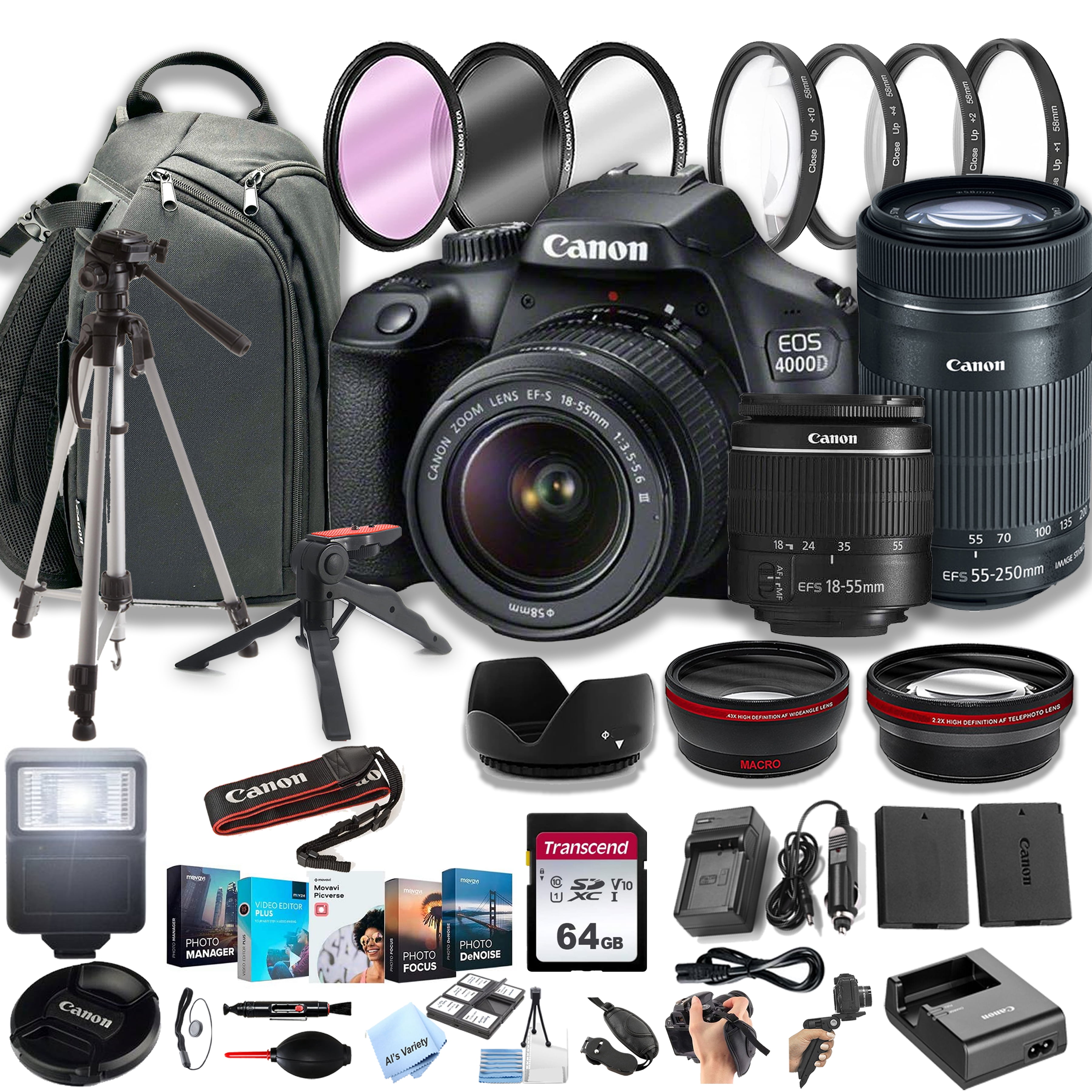 Canon EOS 4000D (Rebel T100) DSLR Camera w/EF-S 18-55mm F/3.5-5.6 Zoom ...