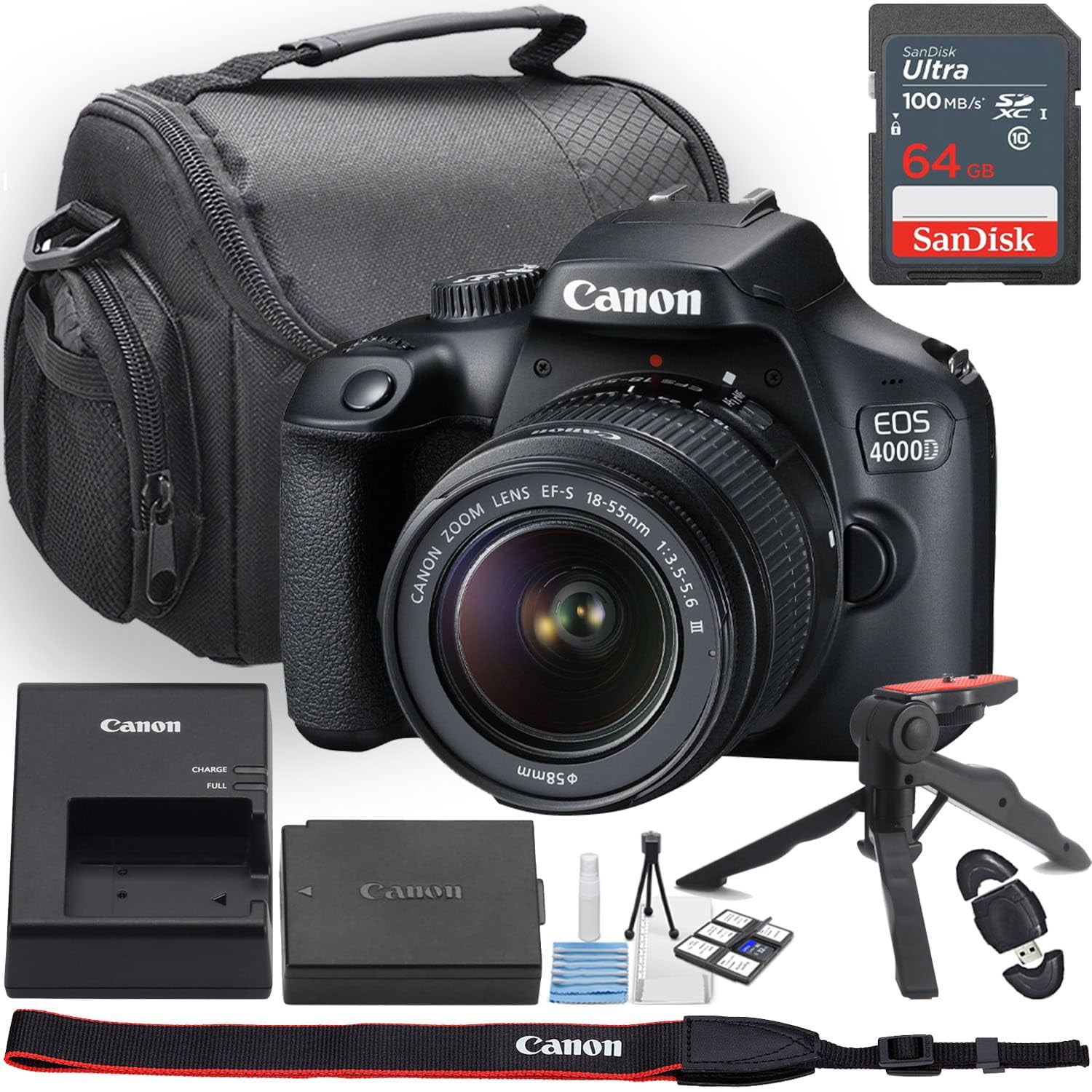 Canon EOS 4000D / Rebel T100 DSLR Camera w/EF-S 18-55mm f/3.5-5.6 III ...
