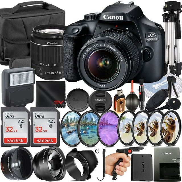 Canon EOS Rebel T100 DSLR Camera, 18-55mm Lens, 2 Pack 32GB Card, Case, Accessory Kit, Beginners ...