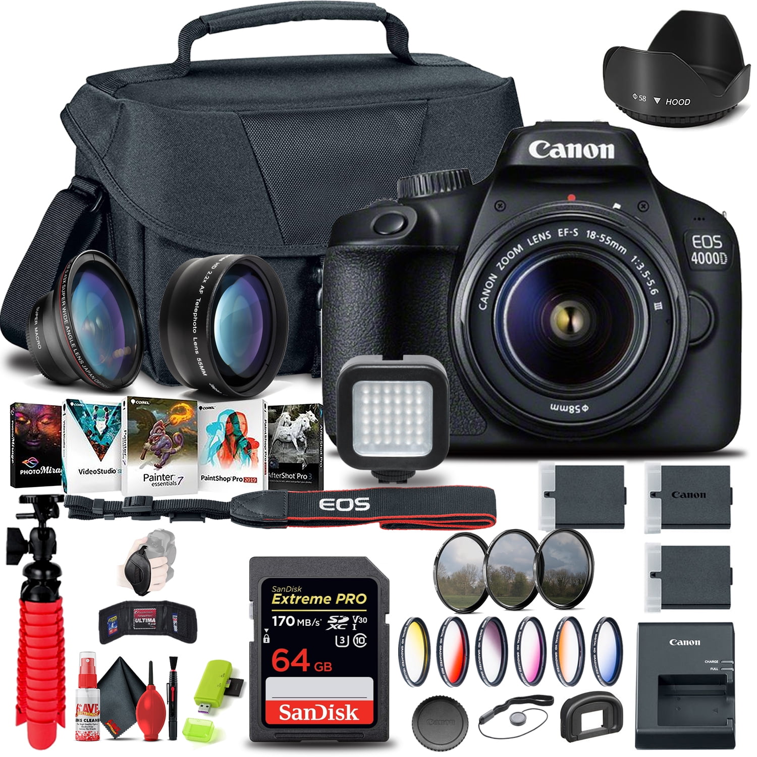 Canon EOS 4000D / Rebel T100 DSLR Camera with 18-55mm Lens + 64GB Card ...