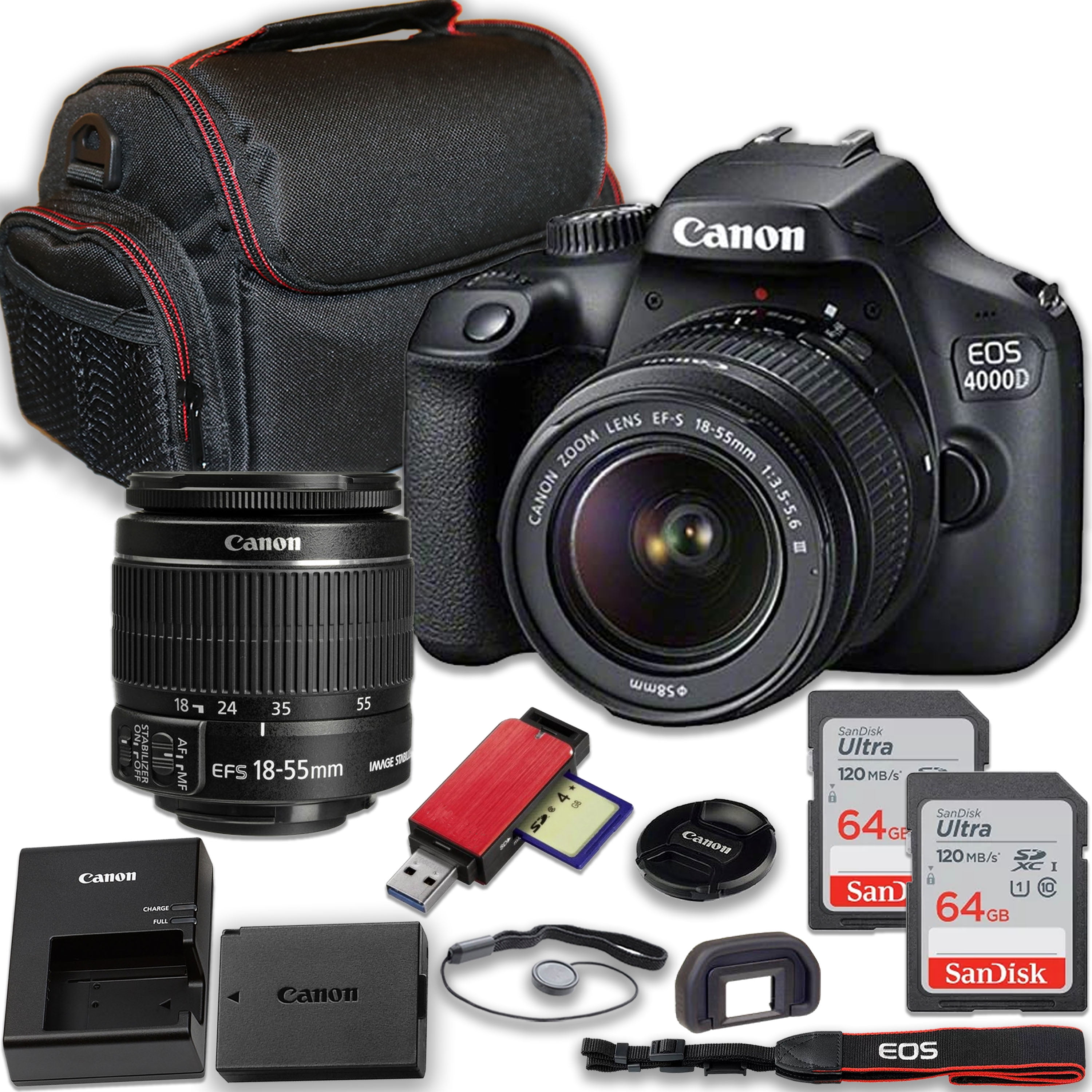 Canon EOS 4000D (Rebel T100) DSLR Camera with EF-S 18-55mm Lens + 2X ...