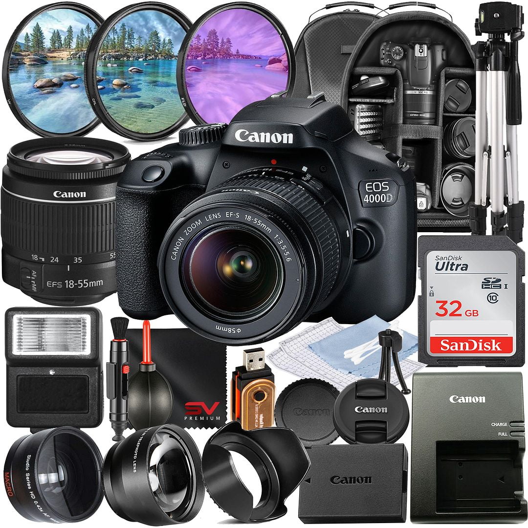 Canon EOS 4000D DSLR Camera, EF-S 18-55mm Lens, 32GB Card, SV Premium ...