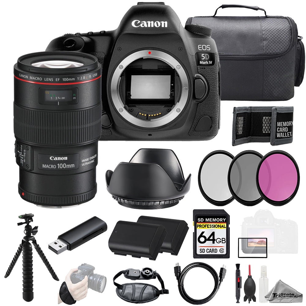 Canon EOS 5D IV Camera + EF 100mm f/2.8L Macro IS USM Lens +64GB + Ext ...