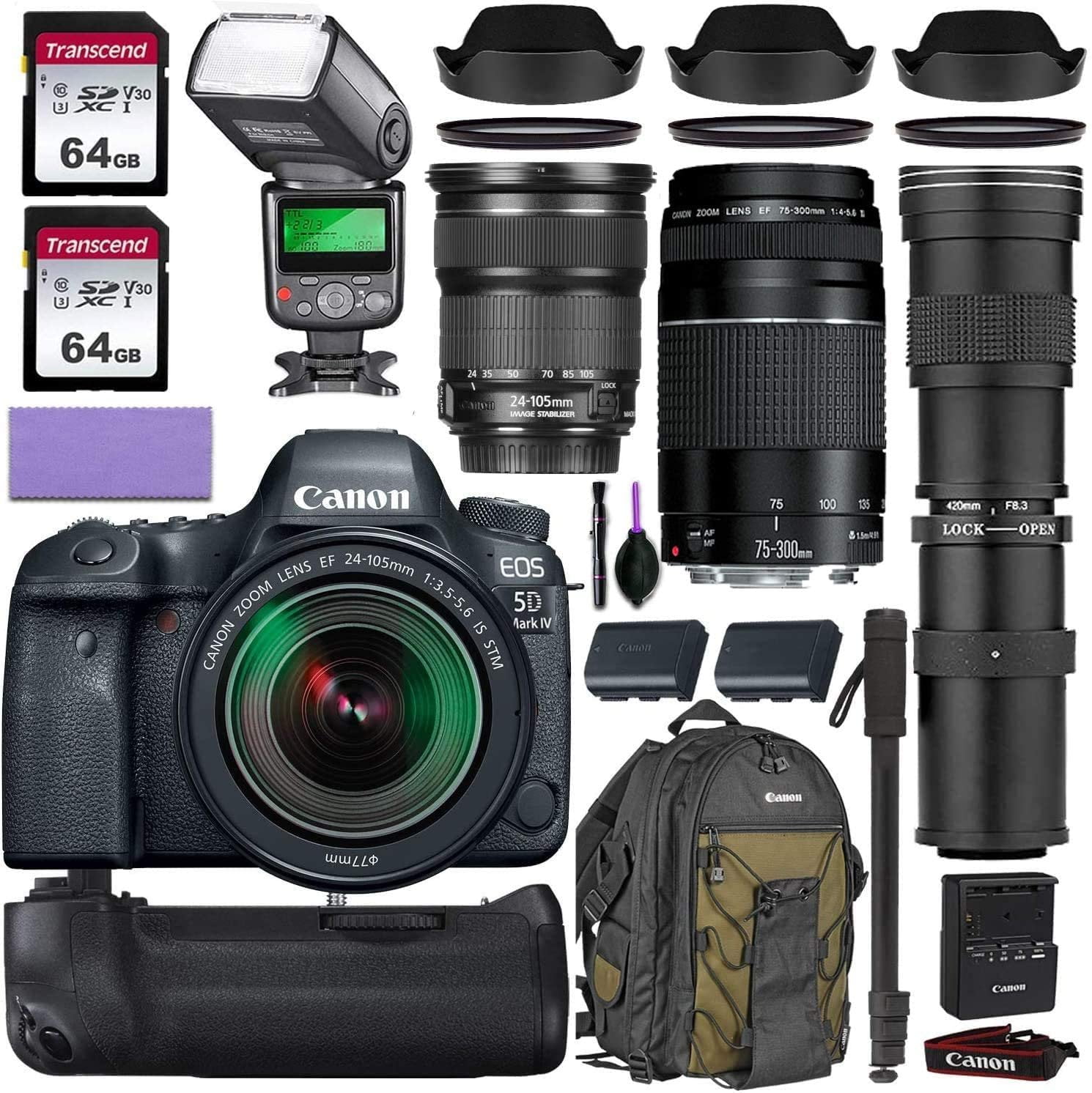 Canon EOS 5D Mark IV DSLR Camera w/Canon 24-105mm is STM, Canon EF 75 ...