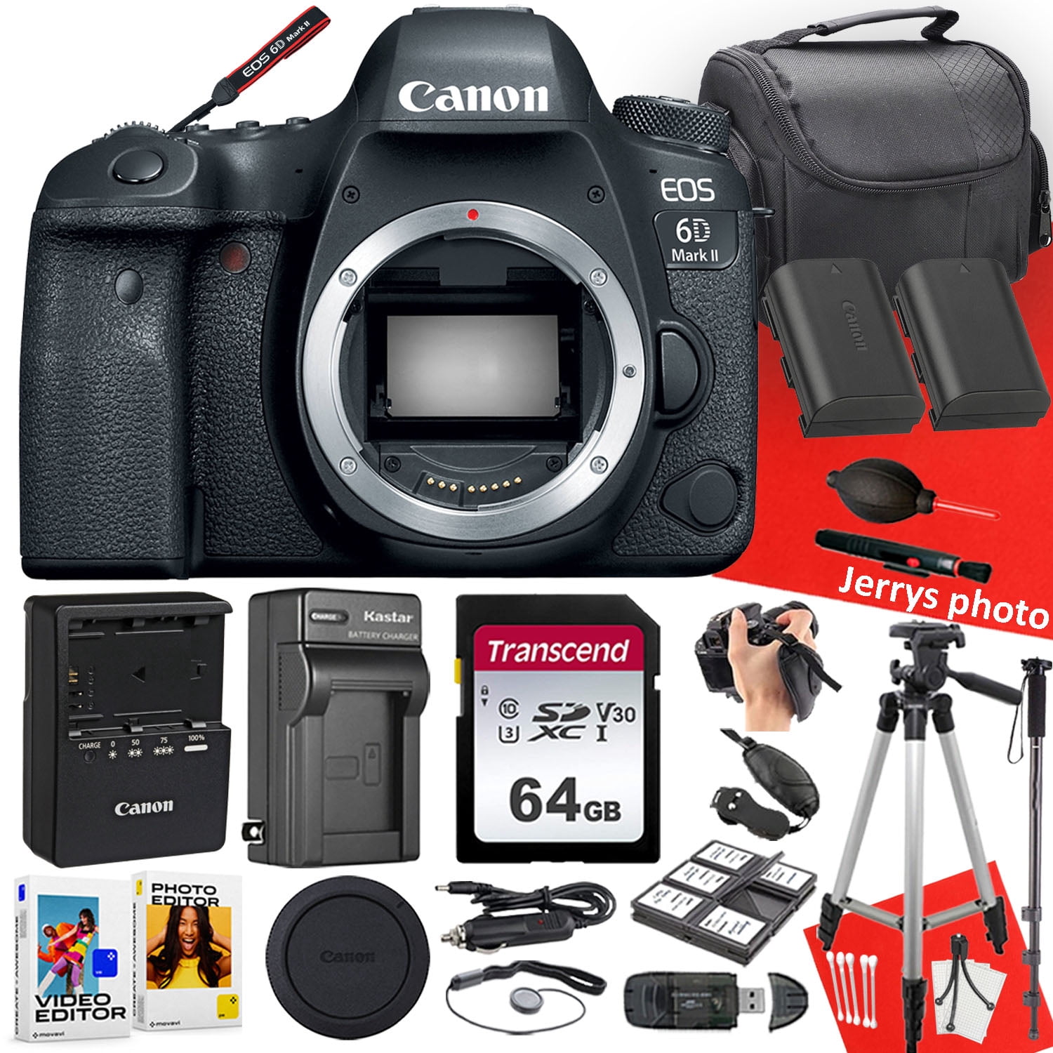 Canon EOS 6D Mark II DSLR Camera (Body Only) + 64 GB Memory + Tripod ...