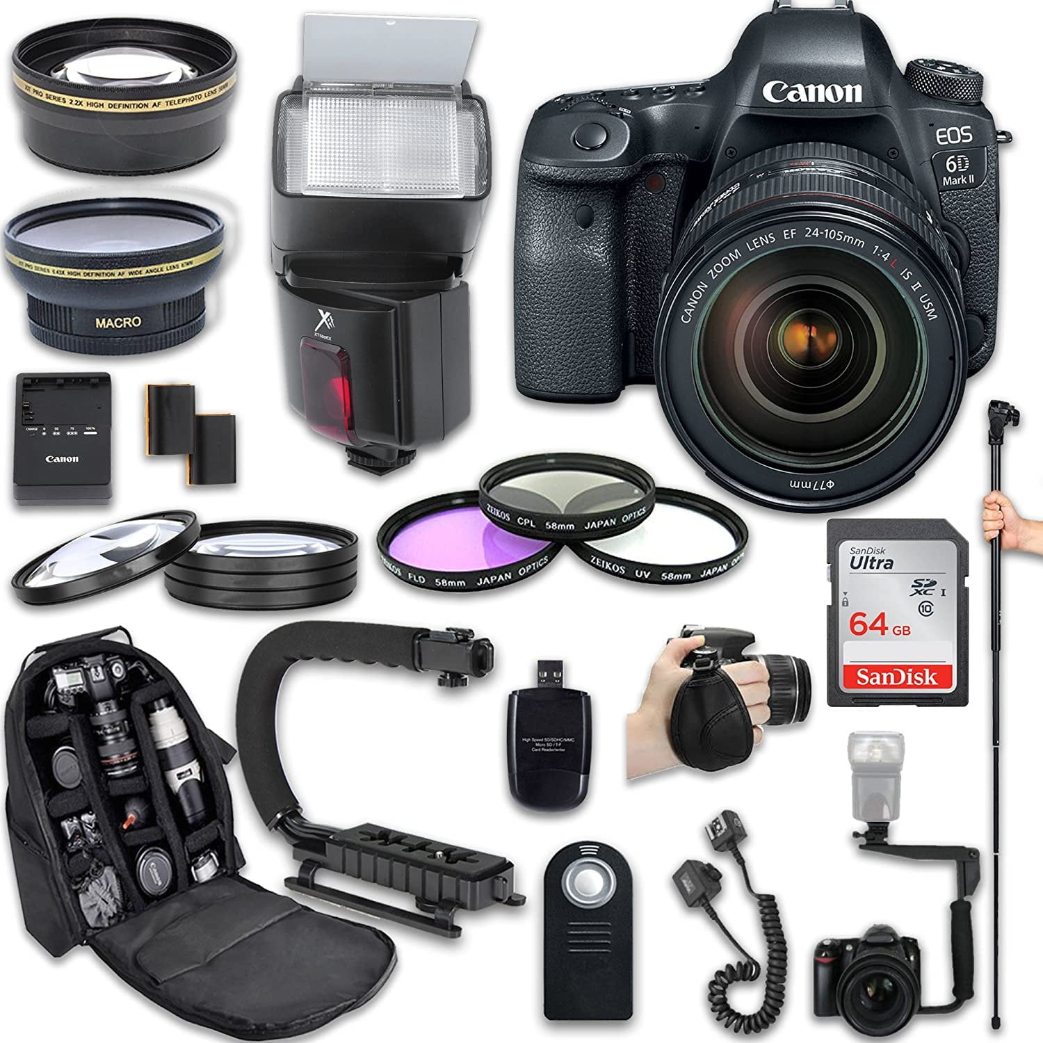 Canon EOS 6D Mark II DSLR Camera + Canon EF 24-105mm f/4L is II USM ...