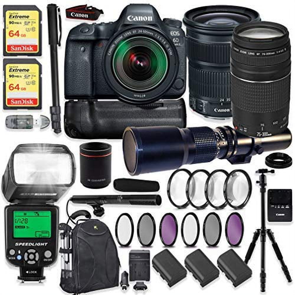 "Canon EOS 6D Mark II DSLR with 24-105mm, 75-300mm, 500mm Lenses, 2x ...