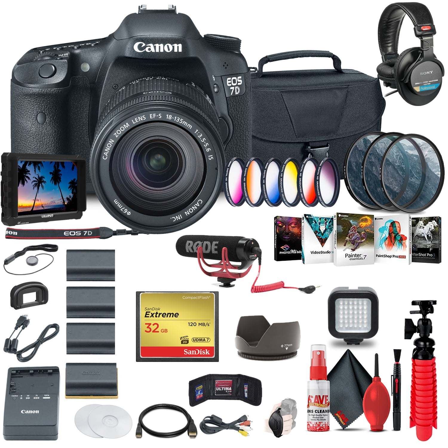 Canon EOS 7D Professional DSLR Camera Bundle with 18-135mm Kit, 4K ...