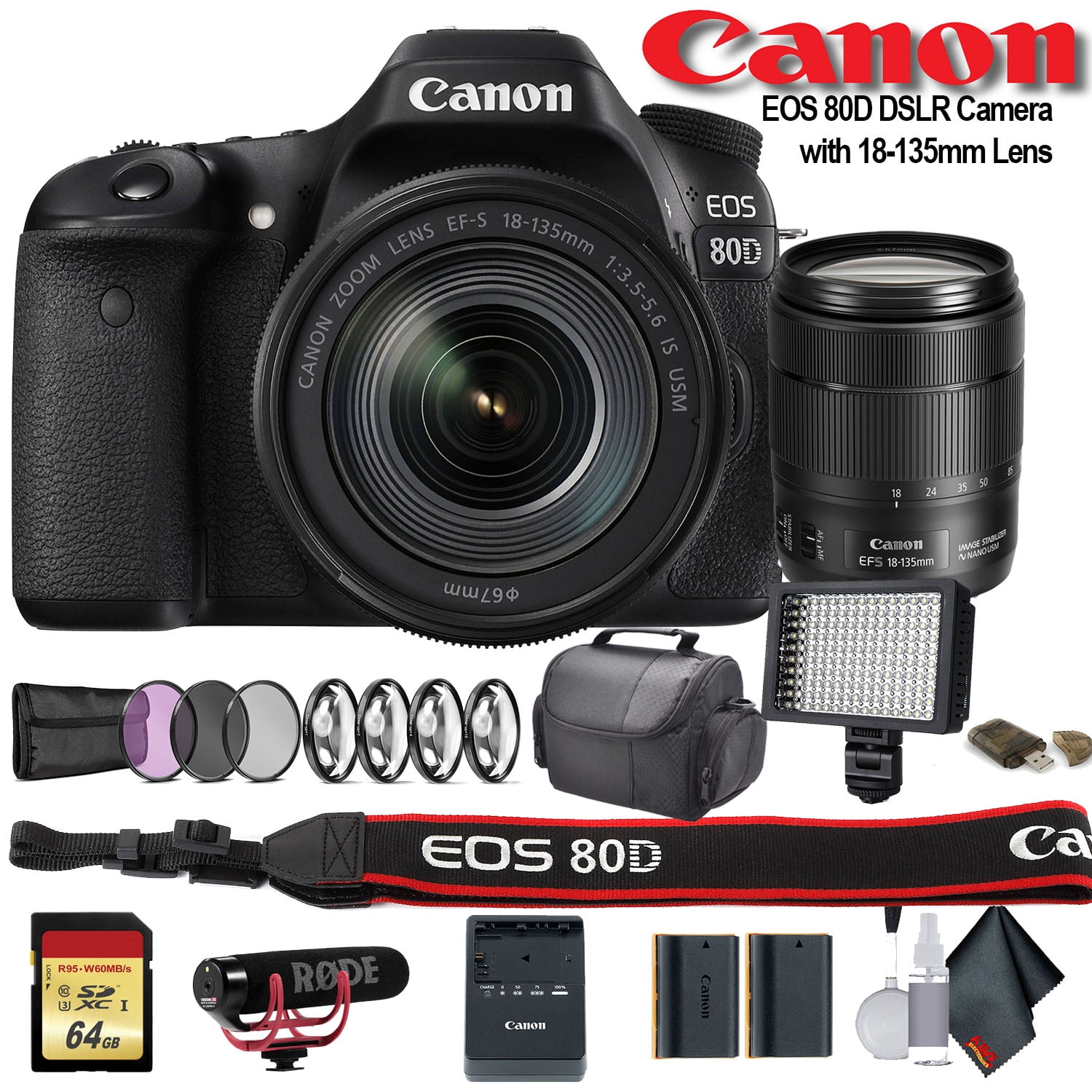 Canon EOS 80D DSLR Camera 24.2MP + 18-135mm Lens Advanced Bundle ...