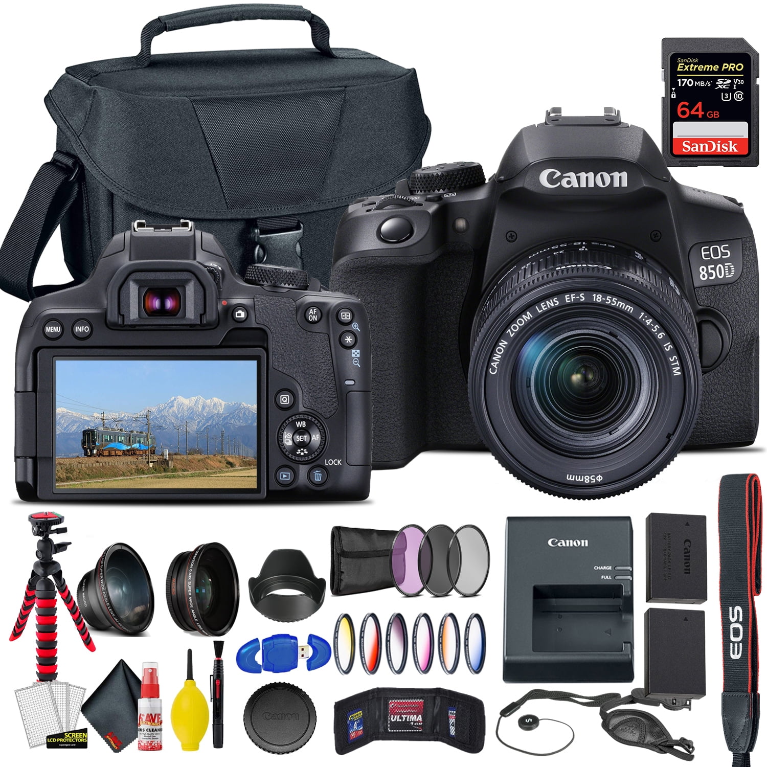 Canon EOS 850D / Rebel T8i Bundle: DSLR, 18-55mm Lens, Extra Battery ...