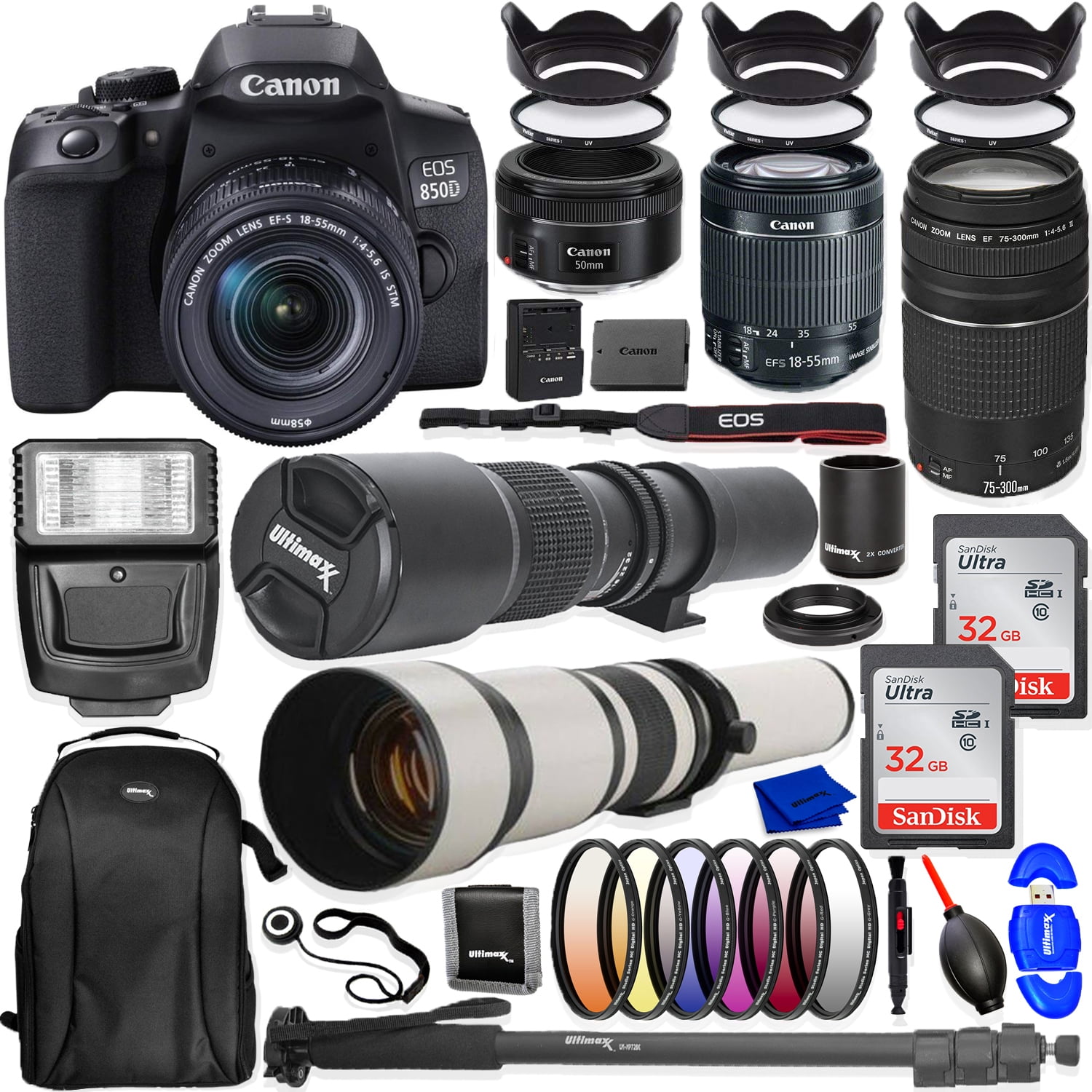 Canon EOS 850D / T8i DSLR Rebel Camera with 18-55mm, 75-300mm, 50mm STM ...