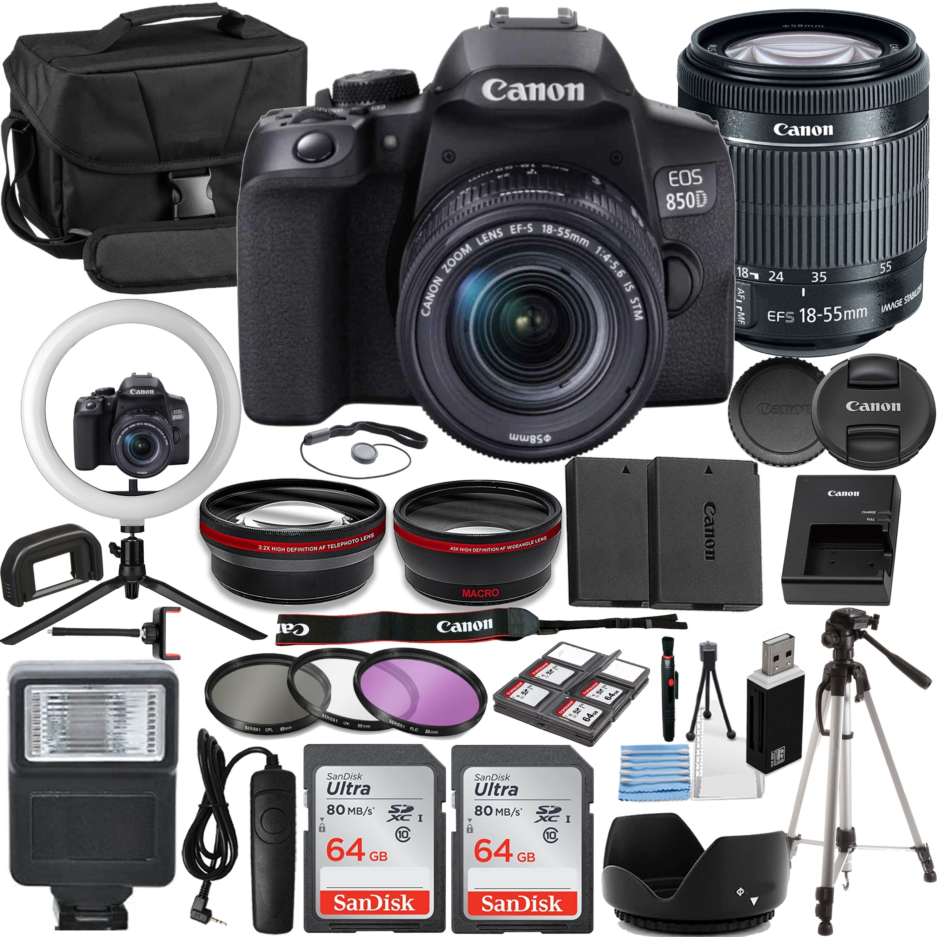 Canon EOS 850D Vlogger Kit:EF-S 18-55mm IS II Lens,64GB Memory Card ...