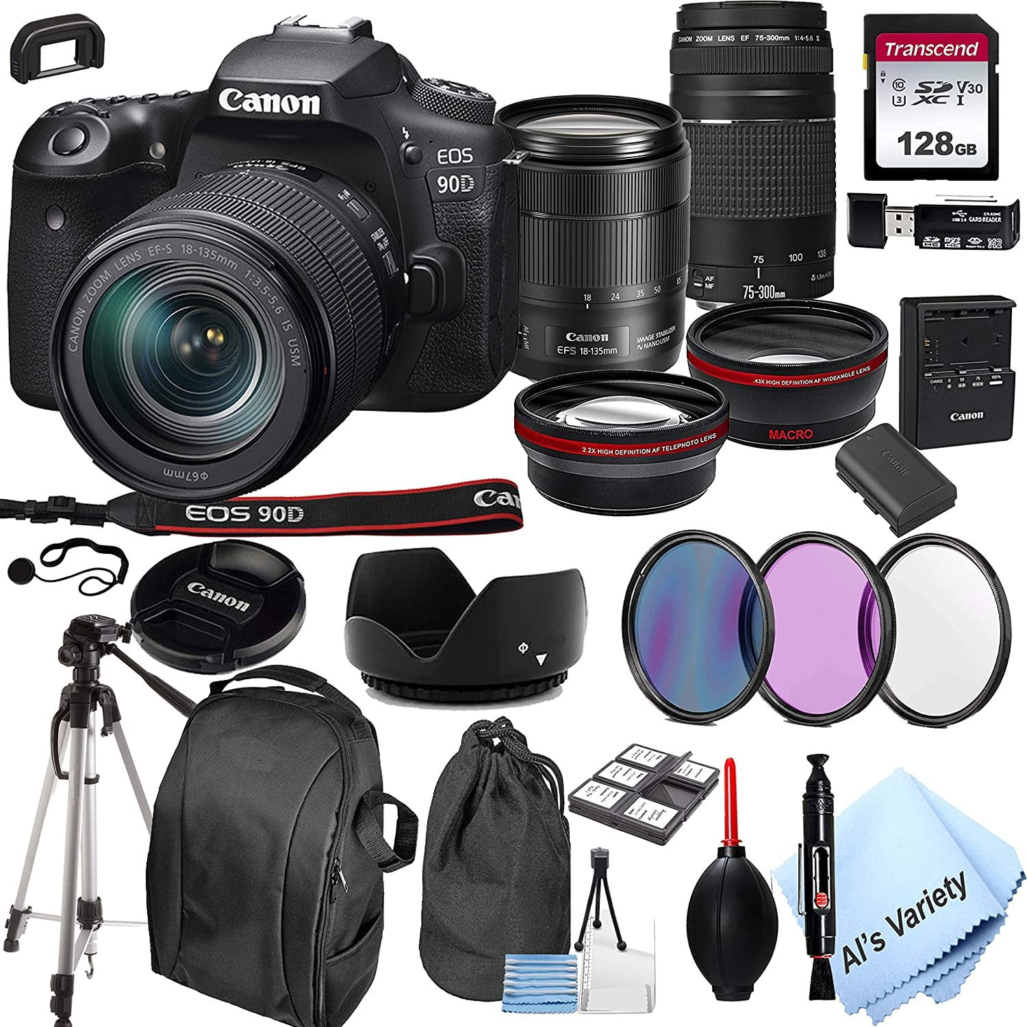 Canon EOS 90D DSLR Camera + 18-135mm f/3.5-5.6 is USM Lens + 75-300mm F ...