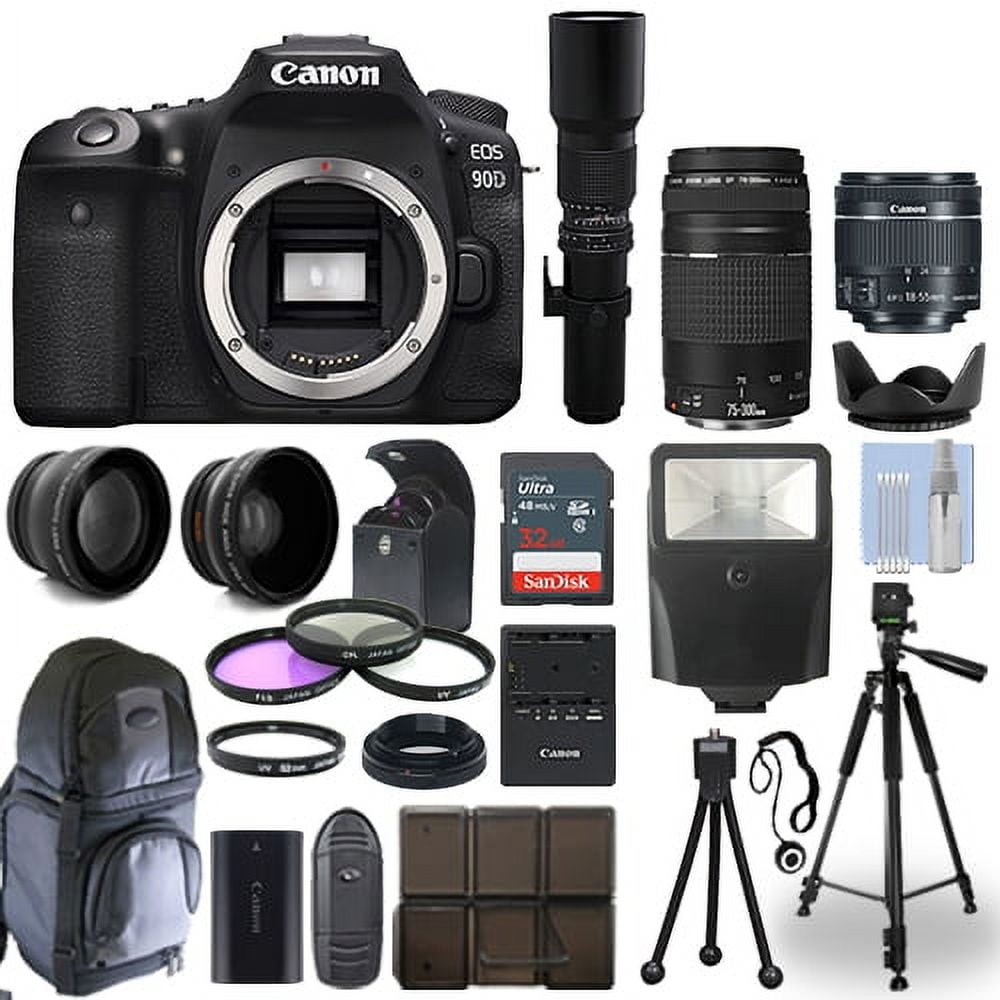 Canon EOS 90D DSLR Camera + 5 Lens Kit: 18-55mm IS + 75-300mm + 500mm ...