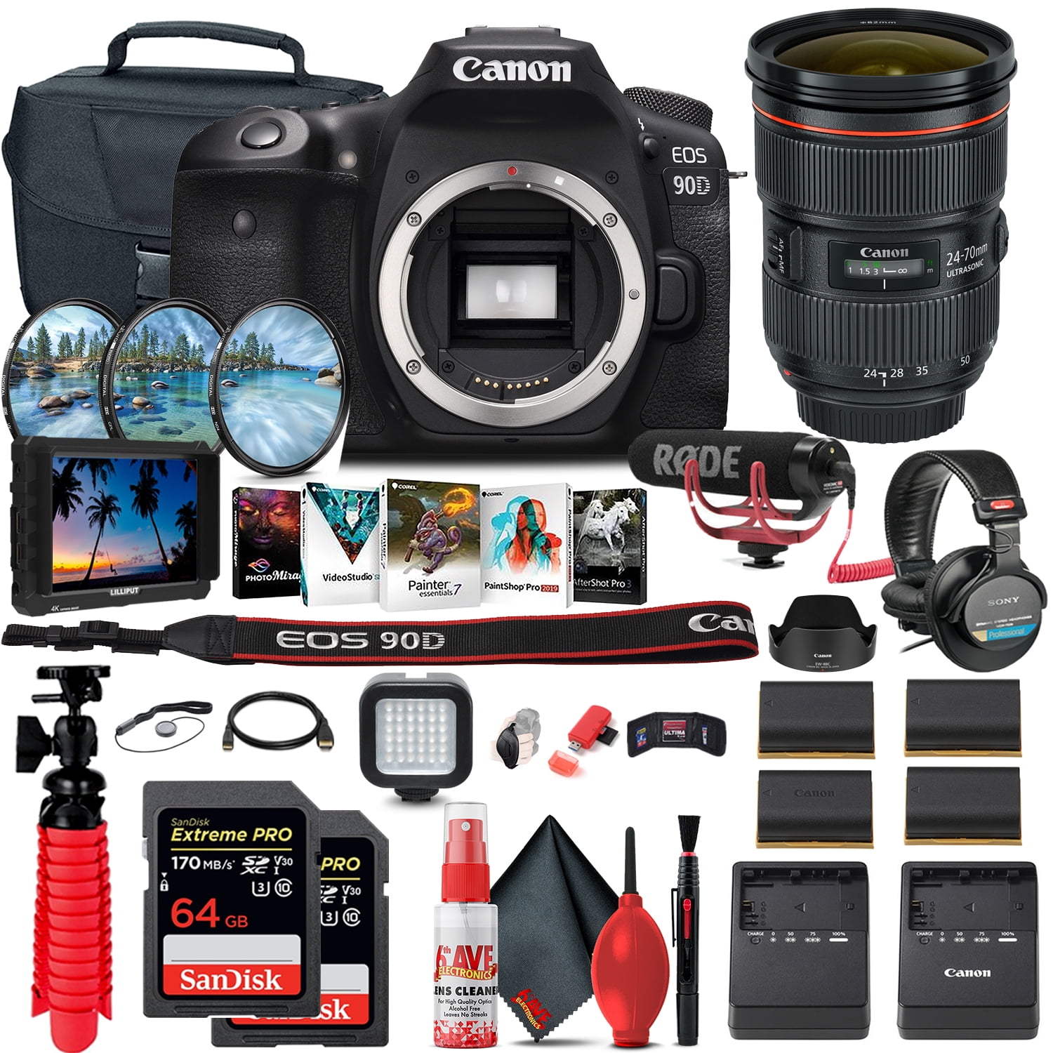 Canon EOS 90D DSLR Camera (Body Only) (3616C002) + 4K Monitor + Canon ...