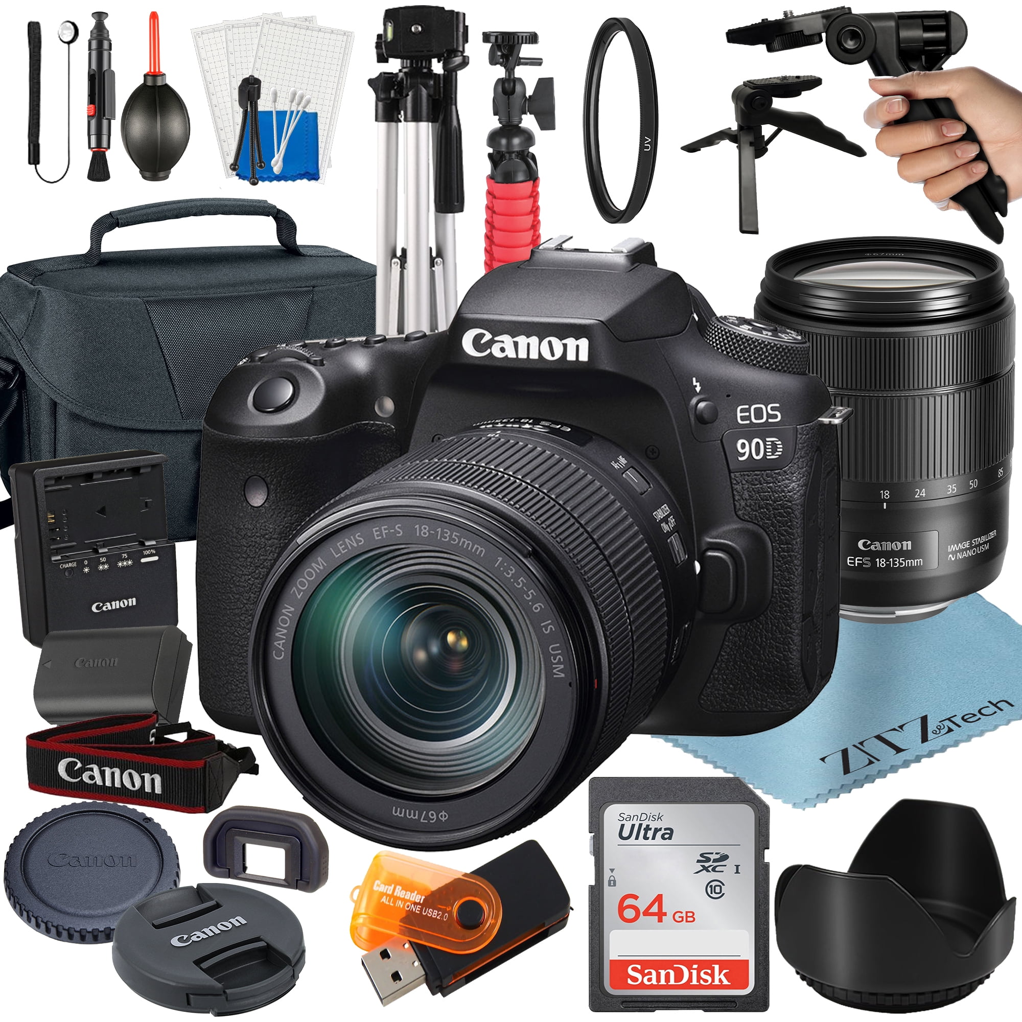Canon EOS 90D DSLR Camera Bundle with 18-135mm Lens + 64GB SanDisk Card ...