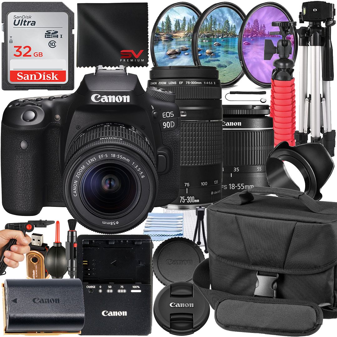 Canon EOS 90D DSLR Camera Bundle with 18-55mm + 75-300mm Lens + 32GB ...