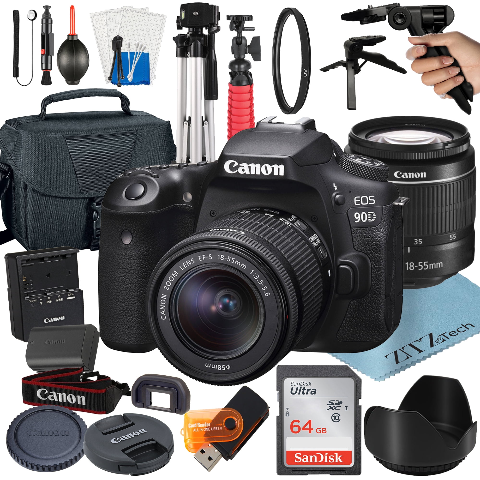 Canon EOS 90D DSLR Camera Kit with 18-55mm Zoom Lens, 64GB SanDisk Card ...