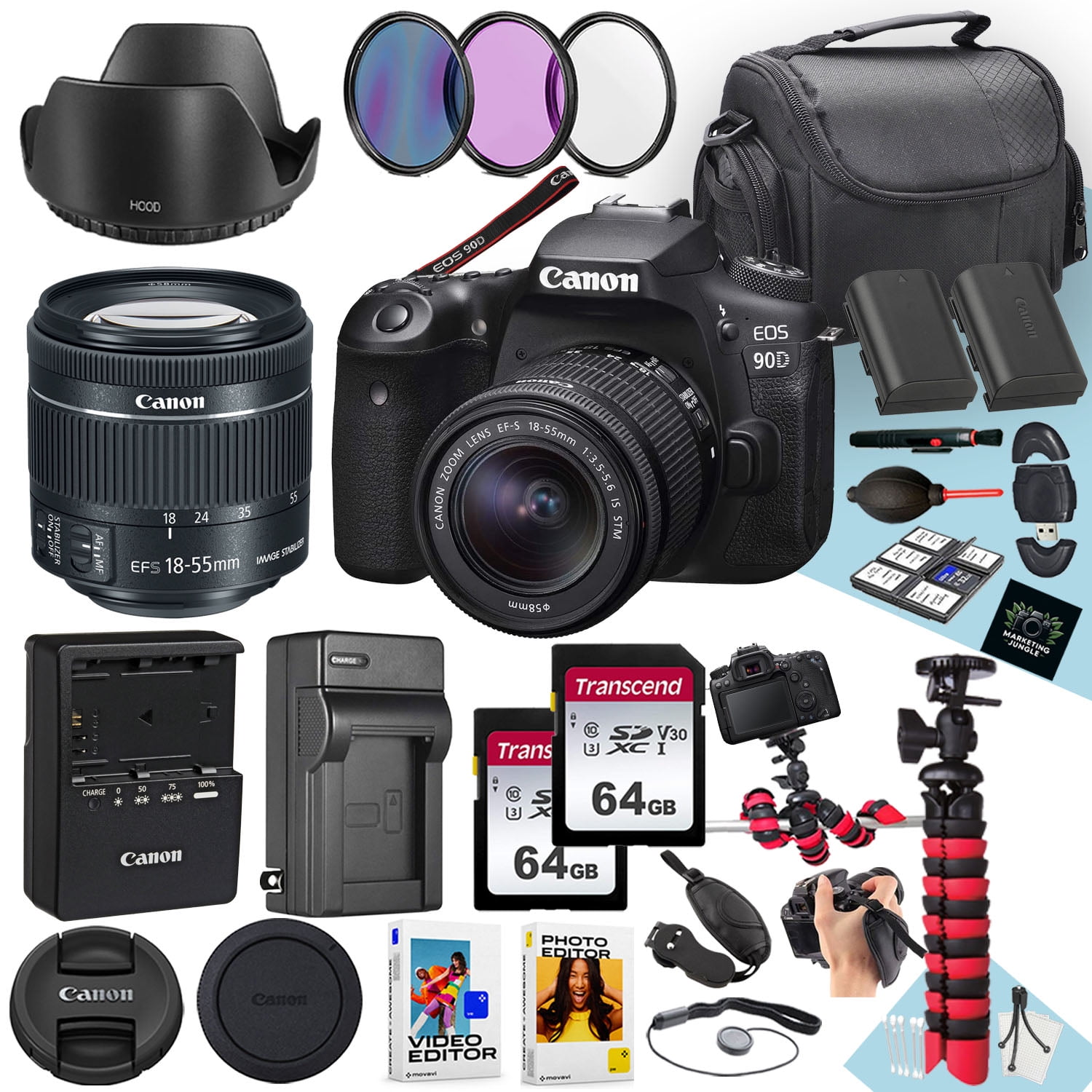 Canon EOS 90D DSLR Camera With RF-S 18-45mm f/4.5-6.3 IS STM Lens + 128 ...