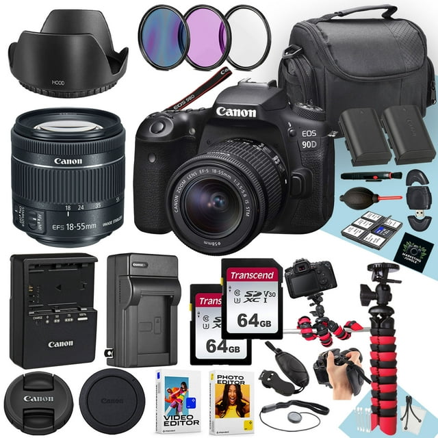 Canon EOS 90D DSLR Camera With RF-S 18-45mm f/4.5-6.3 IS STM Lens + 128 ...