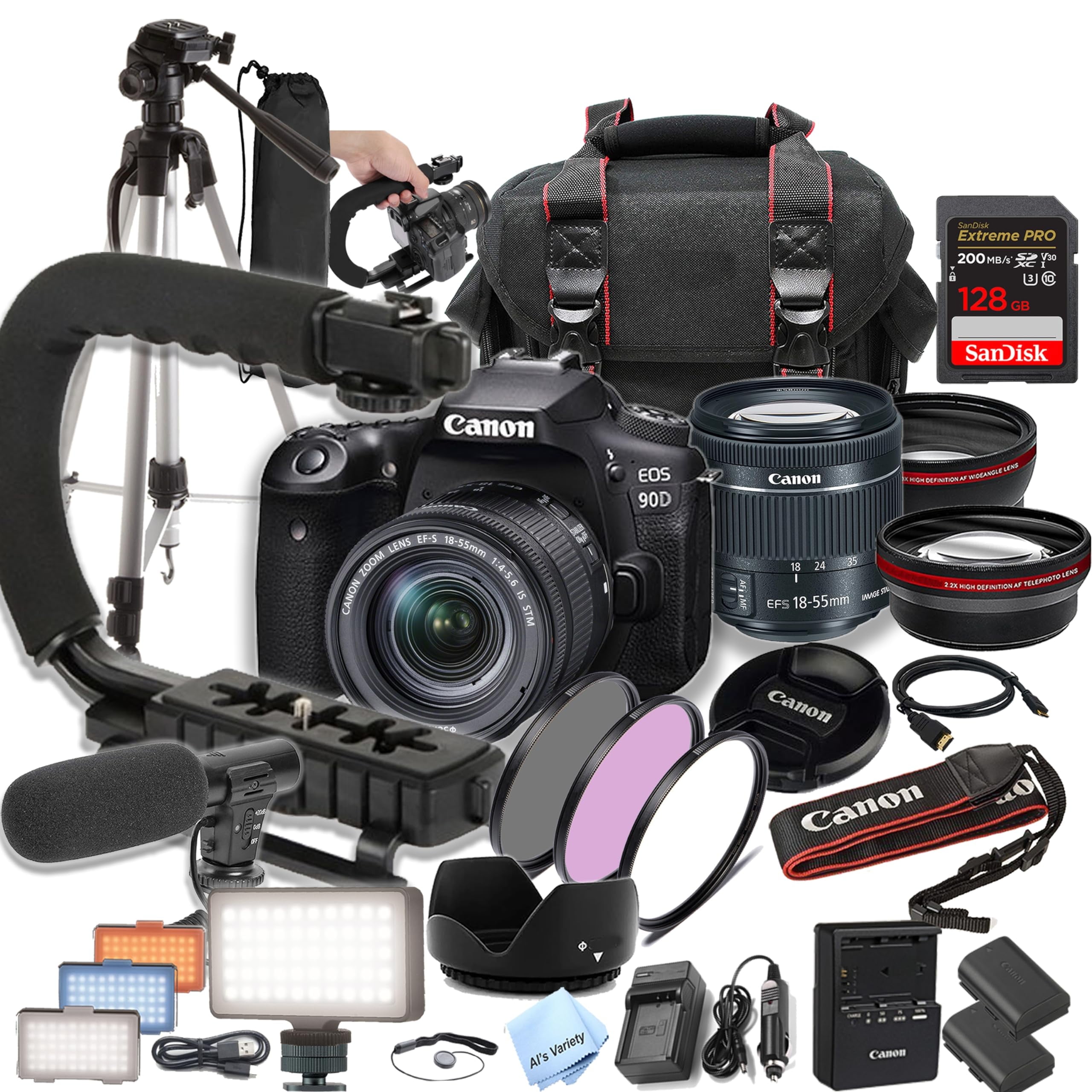 Canon EOS 90D DSLR Camera w/ 18-55mm STM + 128GB Extreme Speed Card, U ...