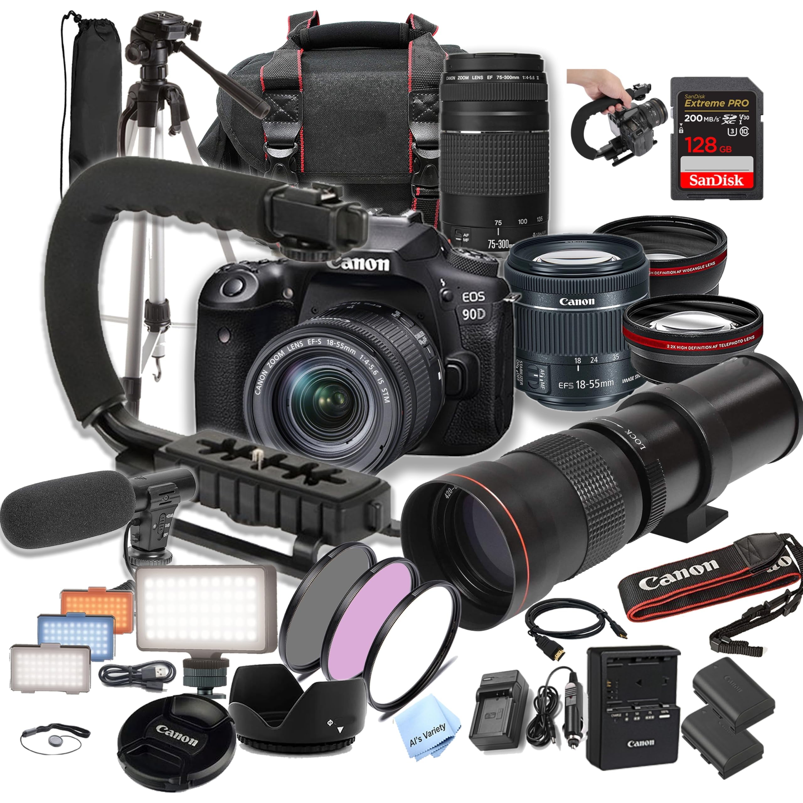 Canon EOS 90D w/ 18-55mm STM, 75-300mm, 420-800mm Super Telephoto Lens ...