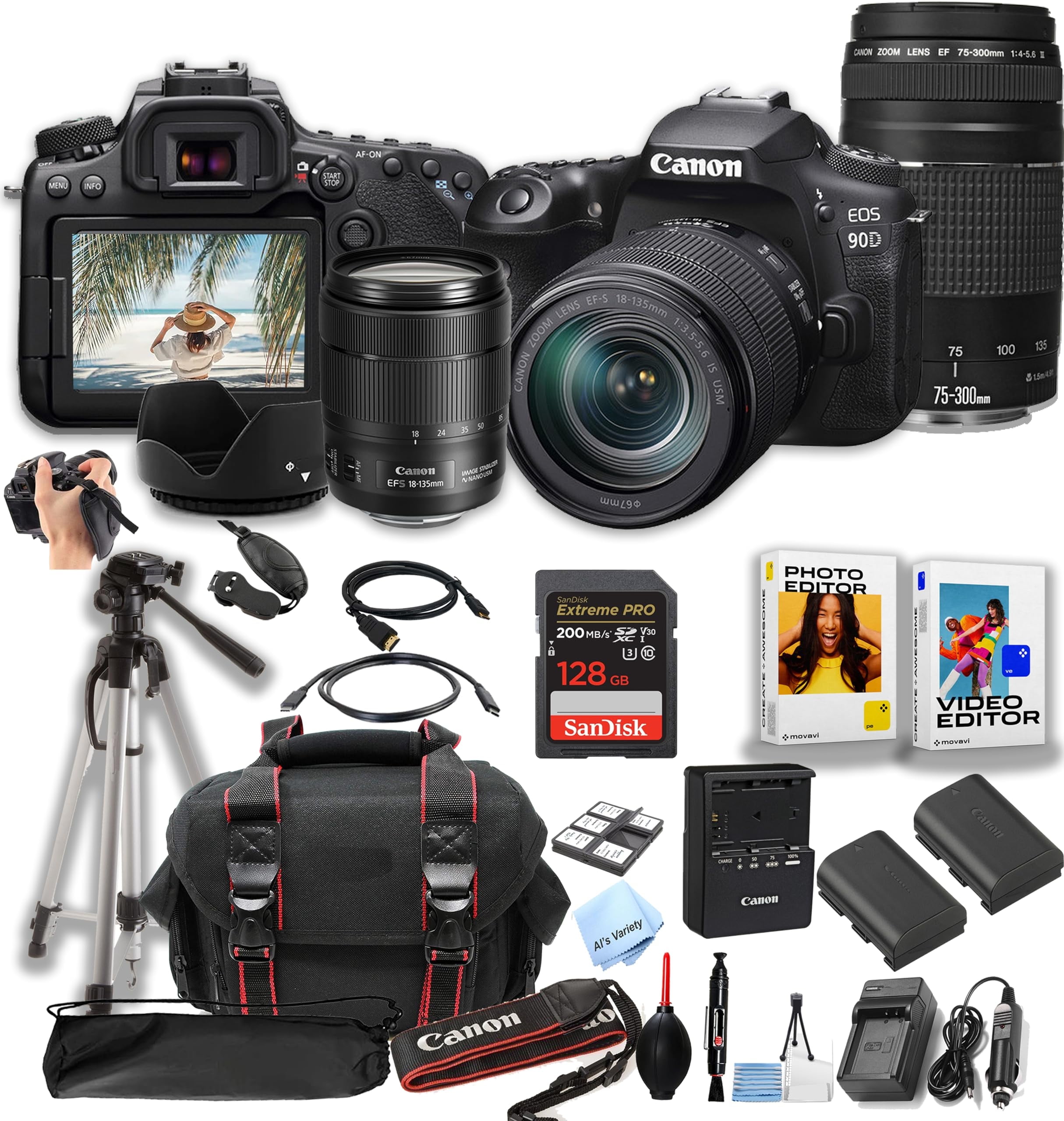 Canon EOS 90D DSLR Camera with 18-135mm and 75-300mm Lenses, 32.5MP ...