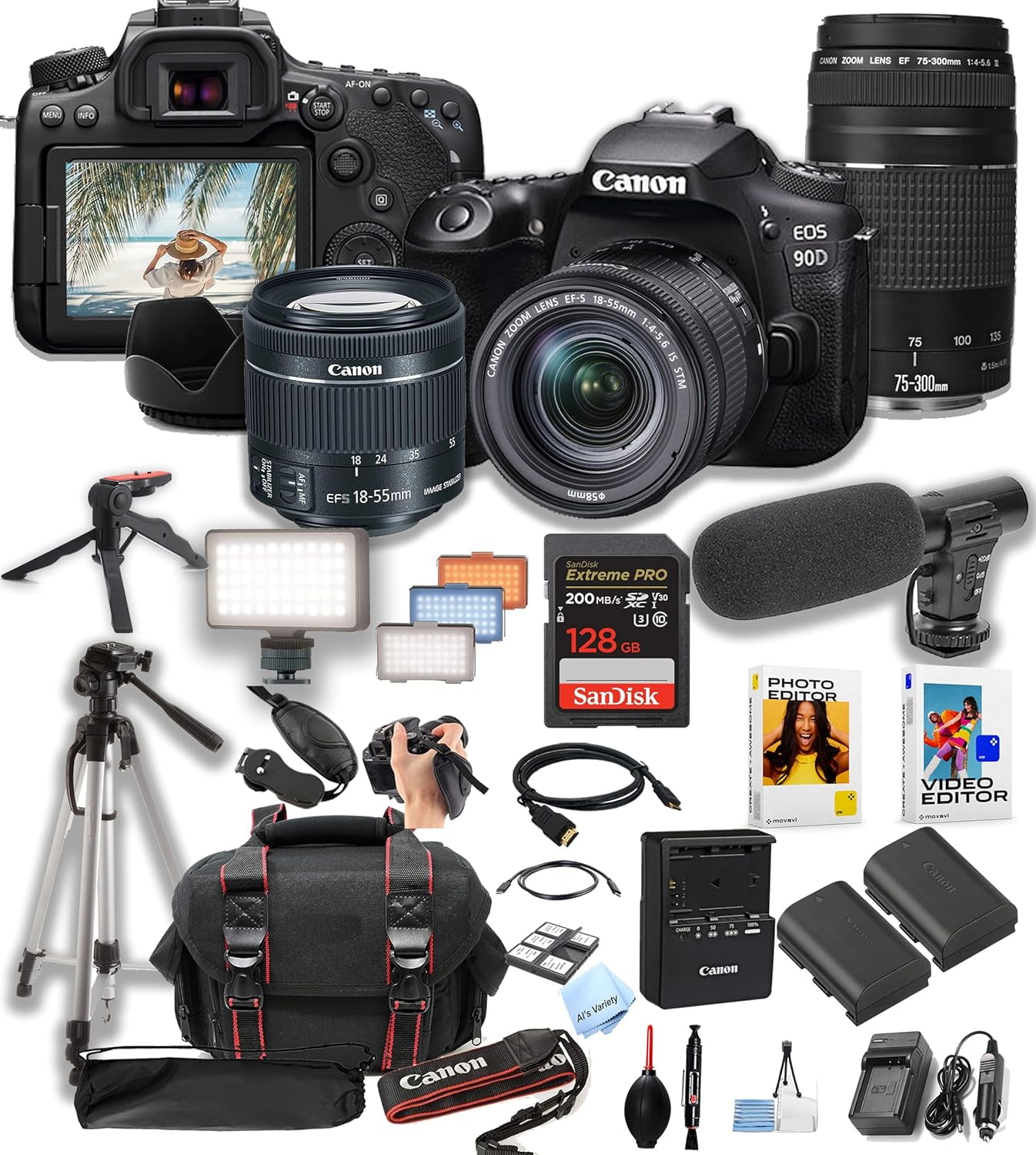 Canon EOS 90D DSLR Camera with EF-S 18-55mm and 75-300mm Lenses, 32.5 ...