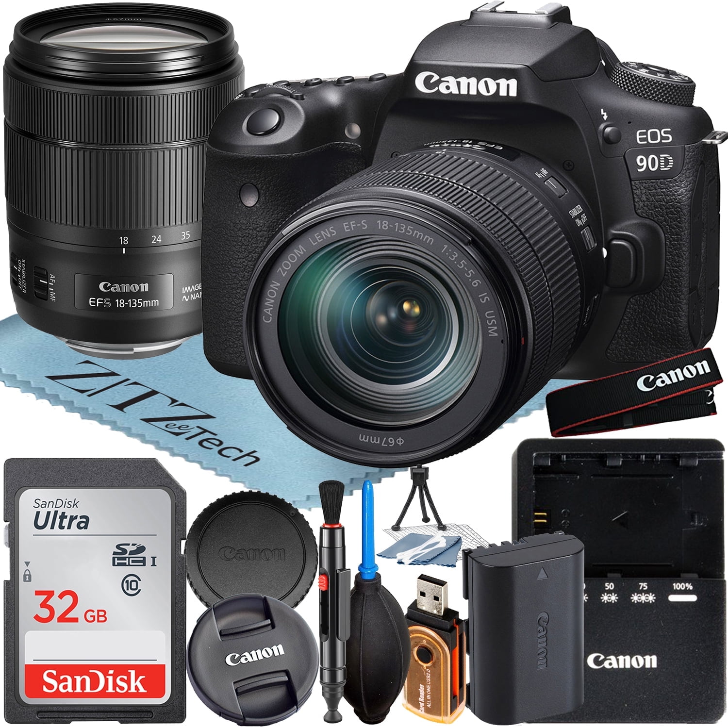 Canon EOS 90D DSLR Camera, Professional Set with 18-135mm Lens, 32GB ...