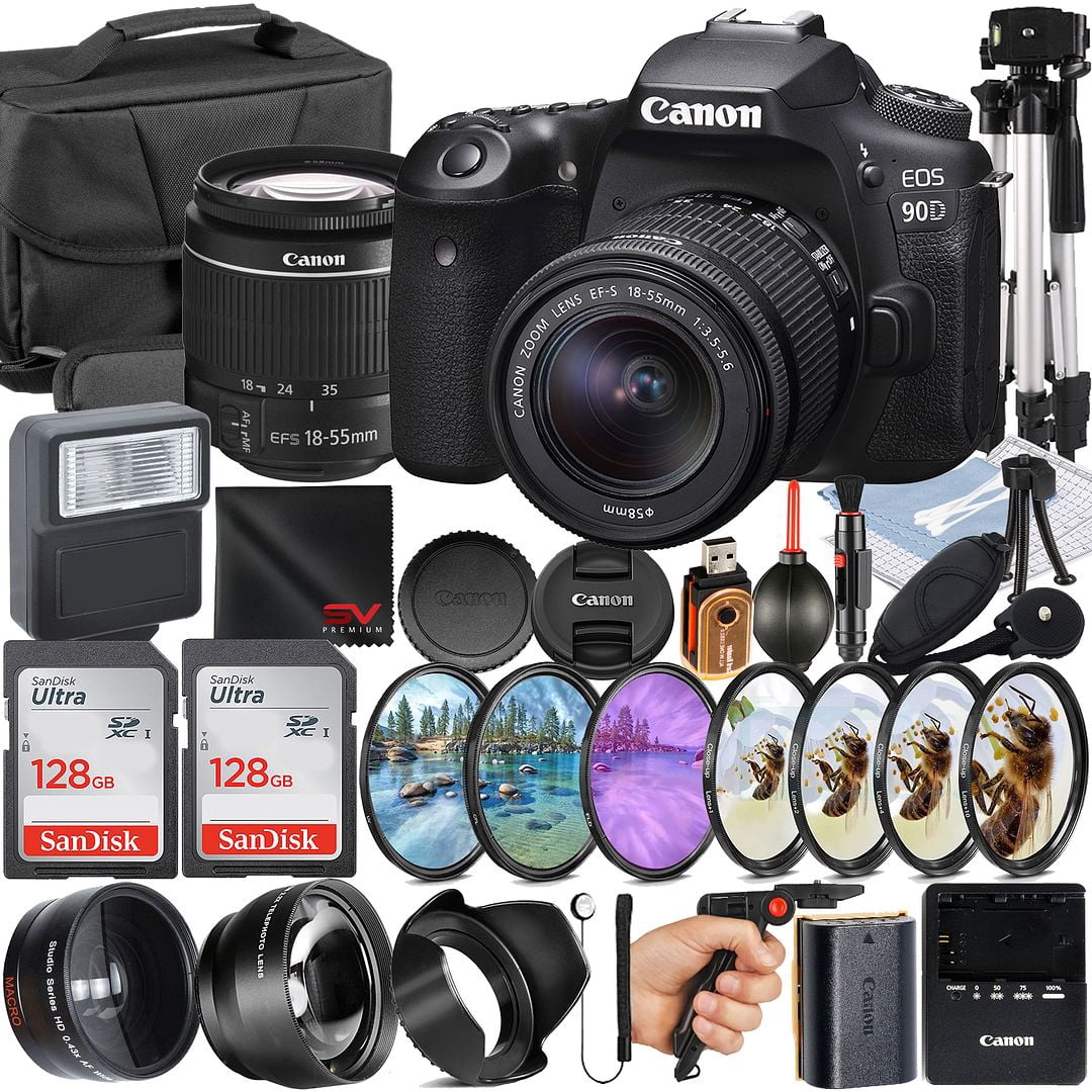 Canon EOS 90D DSLR Camera with 18-55mm Lens + 2 Pack SanDisk 128GB ...
