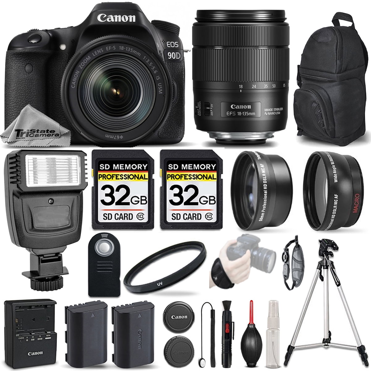 Canon EOS 90D Wi-Fi Full HD 4K30p Digital SLR Camera + Canon 18-135mm ...