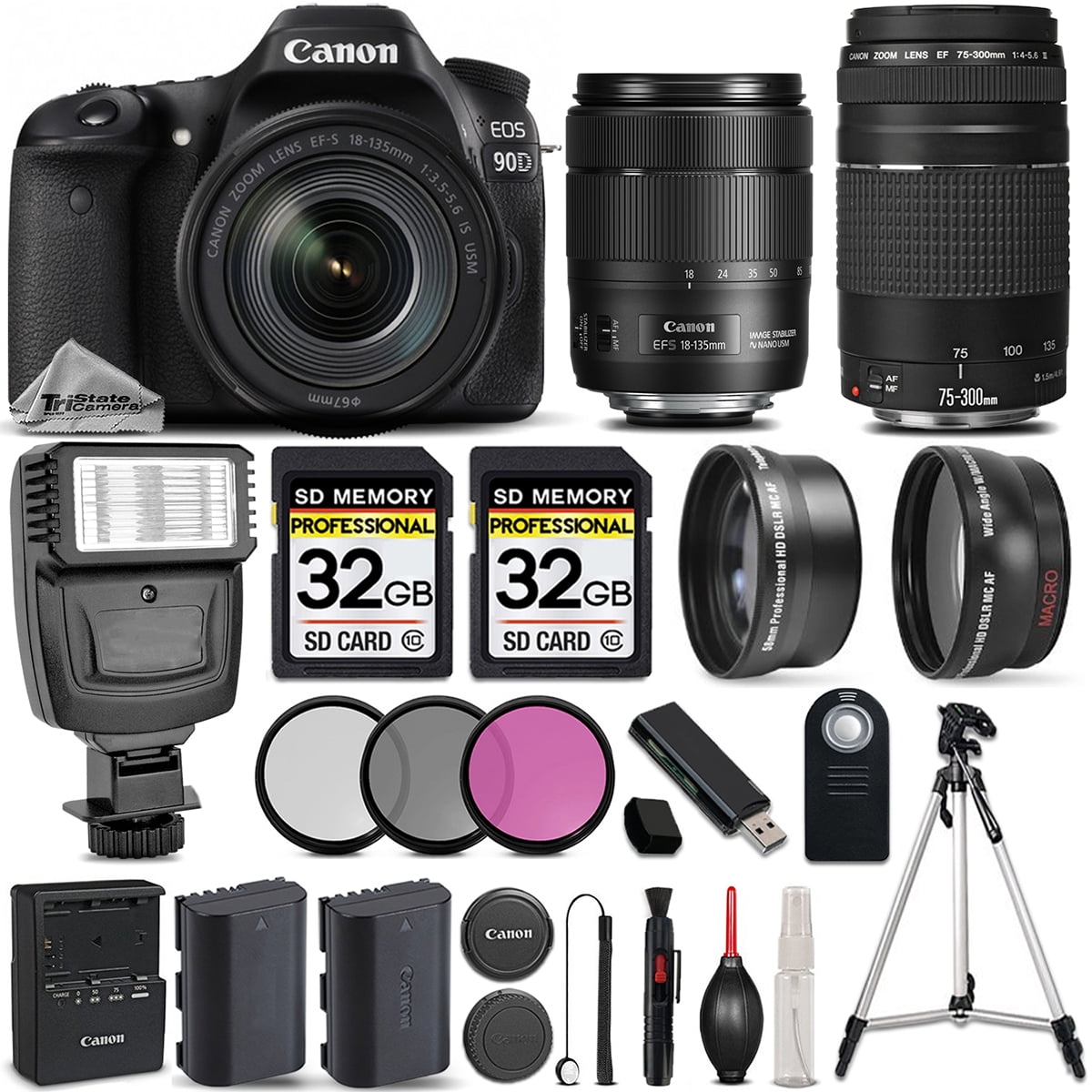 Canon EOS 90D Wi-Fi Full HD 4K30p Digital SLR Camera + Canon 18-135mm ...