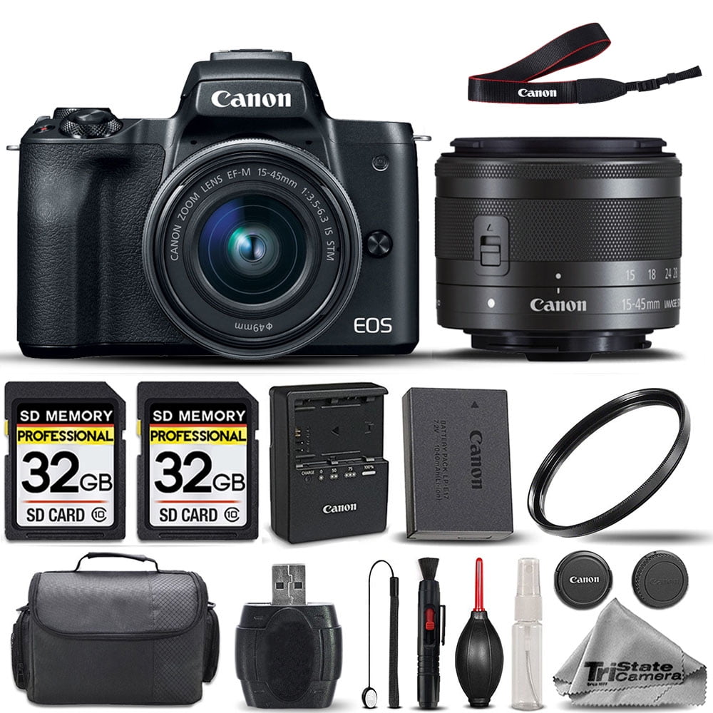 Canon EOS M50 II SLR Camera + Canon EF-M 15-45mm IS STM Lens + 2 Of ...