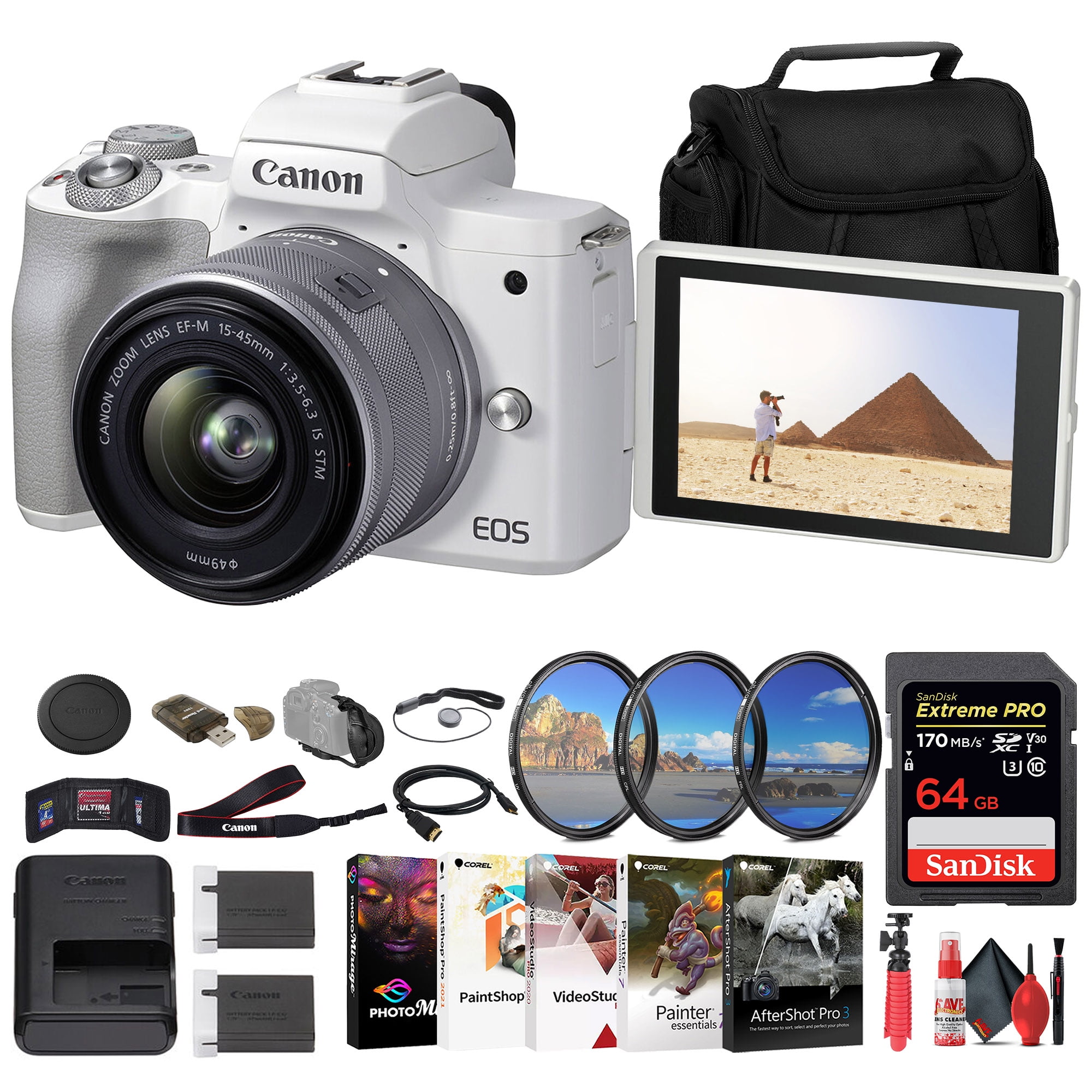 Canon EOS M50 Mark II Camera Bundle with 15-45mm Lens, 64GB Card ...