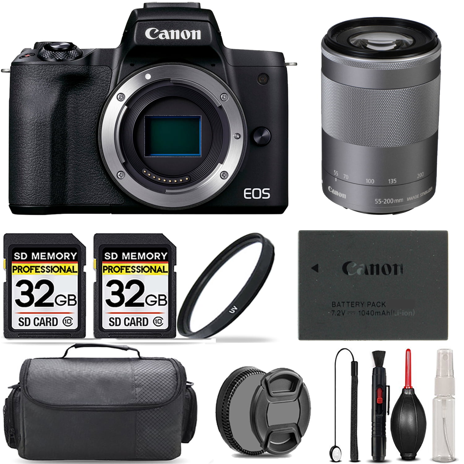 Canon EOS M50 Mark II Mirrorless Camera (Black) + 55-200mm f/4.5-6.3 IS ...