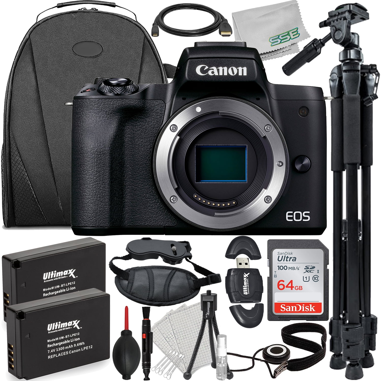 Canon EOS M50 Mark II Camera (Black) with Advanced Bundle: SanDisk 64GB ...