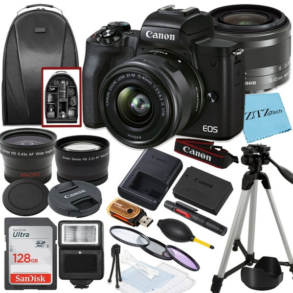 Canon EOS M50 Mark II Camera Bundle with 15-45mm Lens, 128GB Card ...