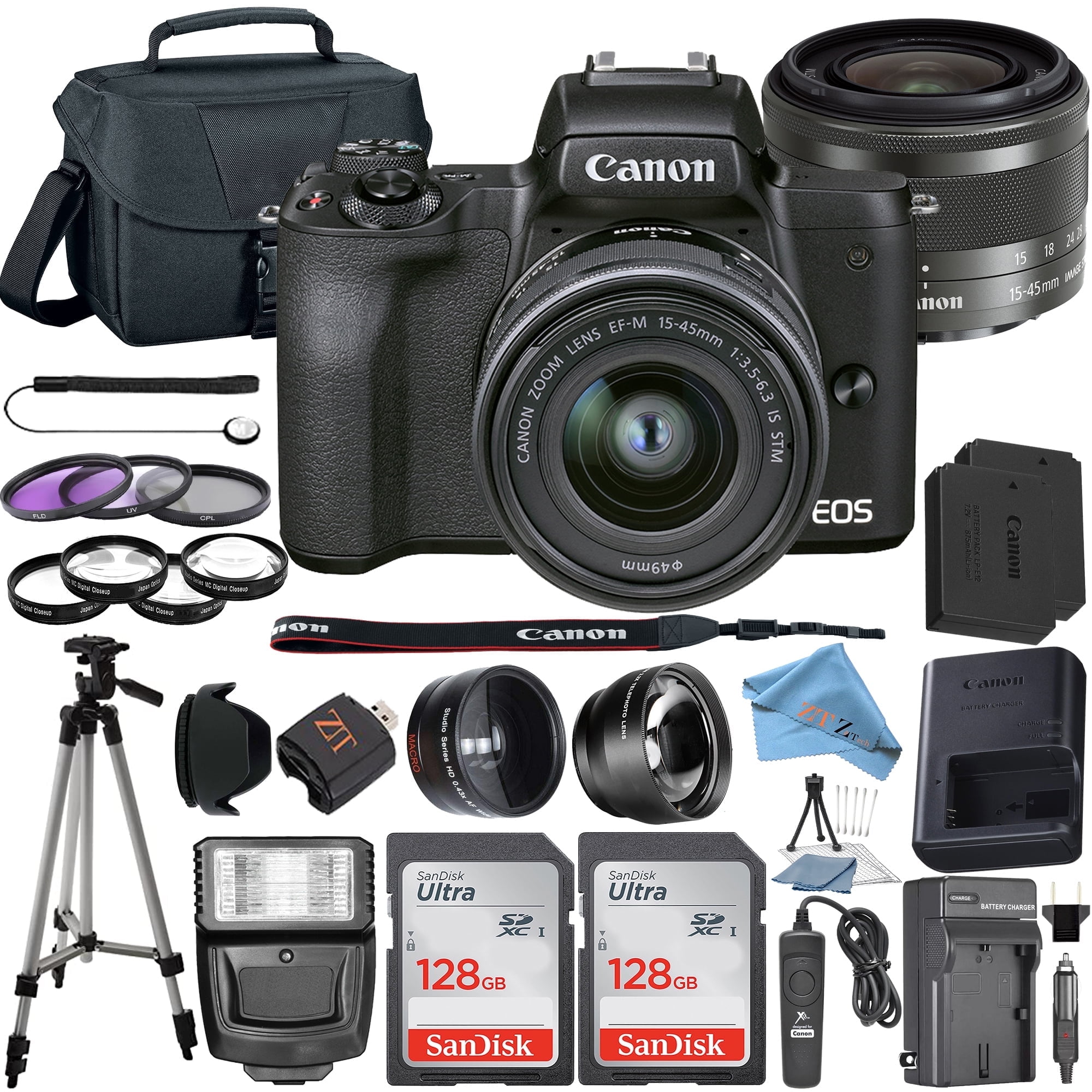 Canon EOS M50 Mark II Body Camera with 15-45mm Lens, 128GB SanDisk ...